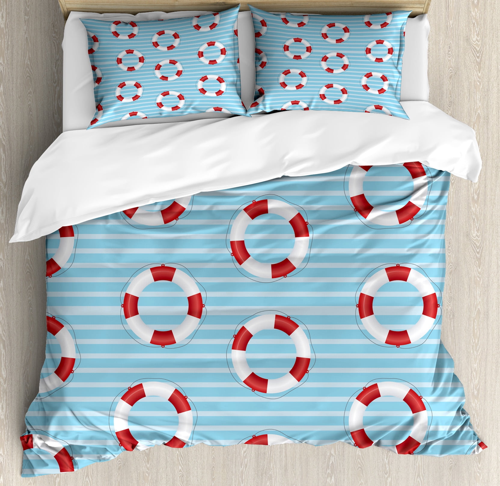 Ambesonne Aqua Blue Duvet Cover Sets, Stripes Circle Nautical, 2-King ...