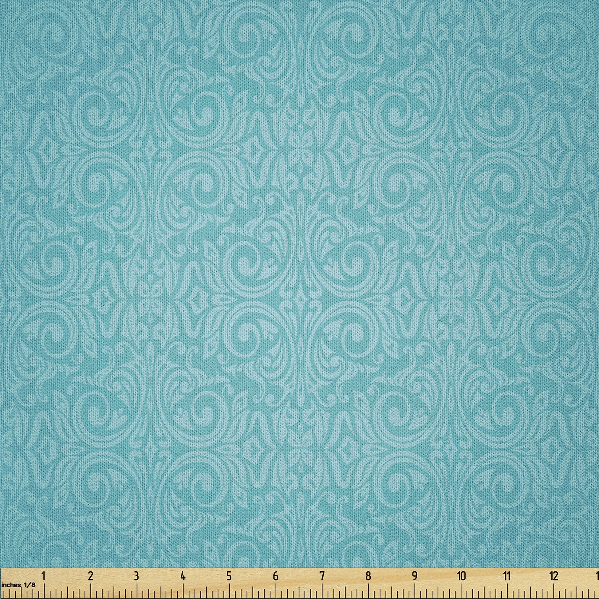 Ambesonne Aqua Damask Fabric by the Yard Microfiber, Intensive Floral ...
