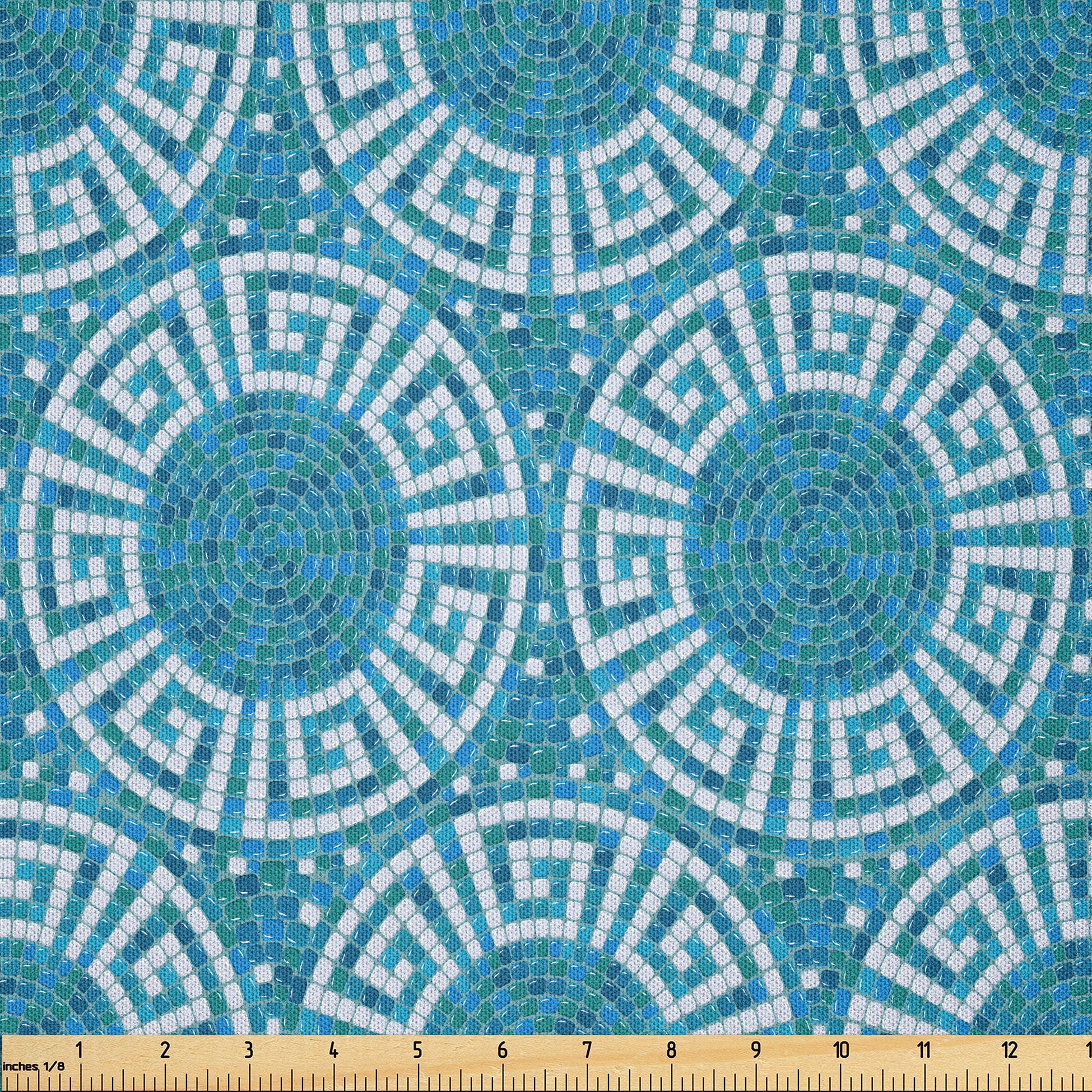 Ambesonne Aqua Fabric by the Yard Microfiber, Greek Meander Mosaic Tile ...