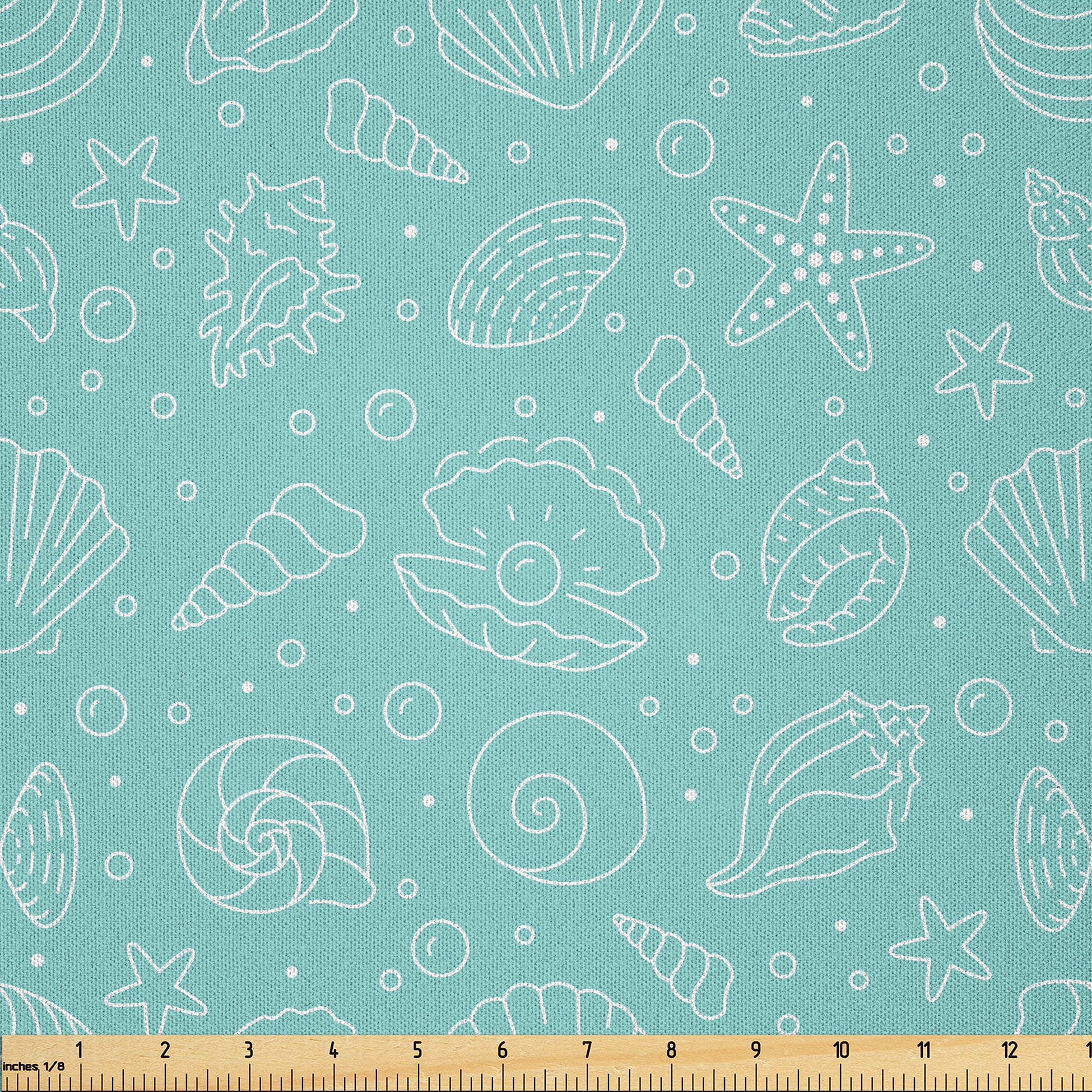 Ambesonne Aqua Fabric by the Yard Microfiber, Seashell Oyster Scallop ...