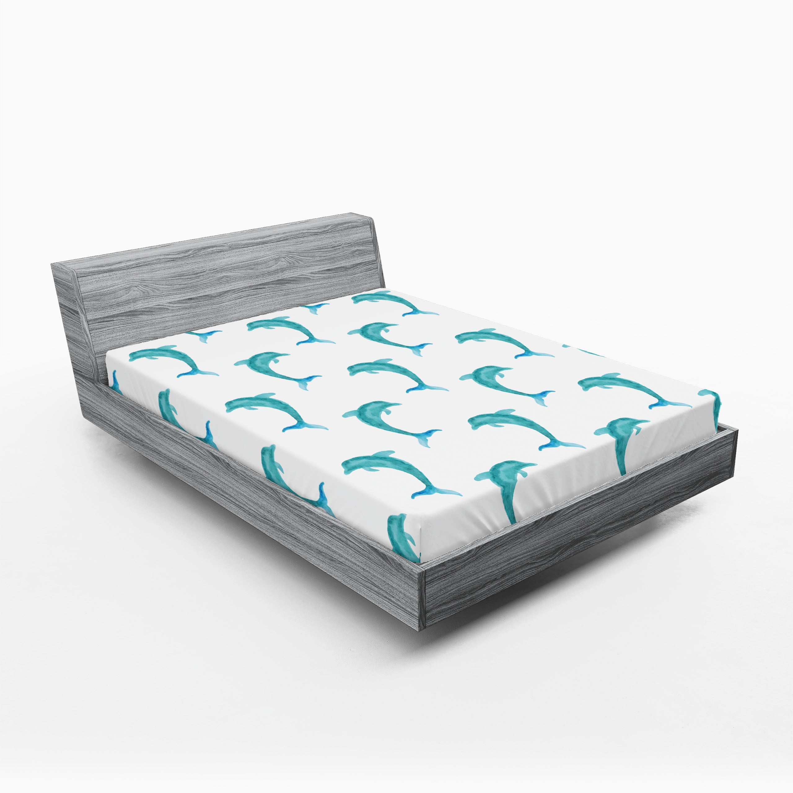 Ambesonne Aqua Fitted Sheet, Jumping Dolphin Mammals, Queen Size, Aqua ...