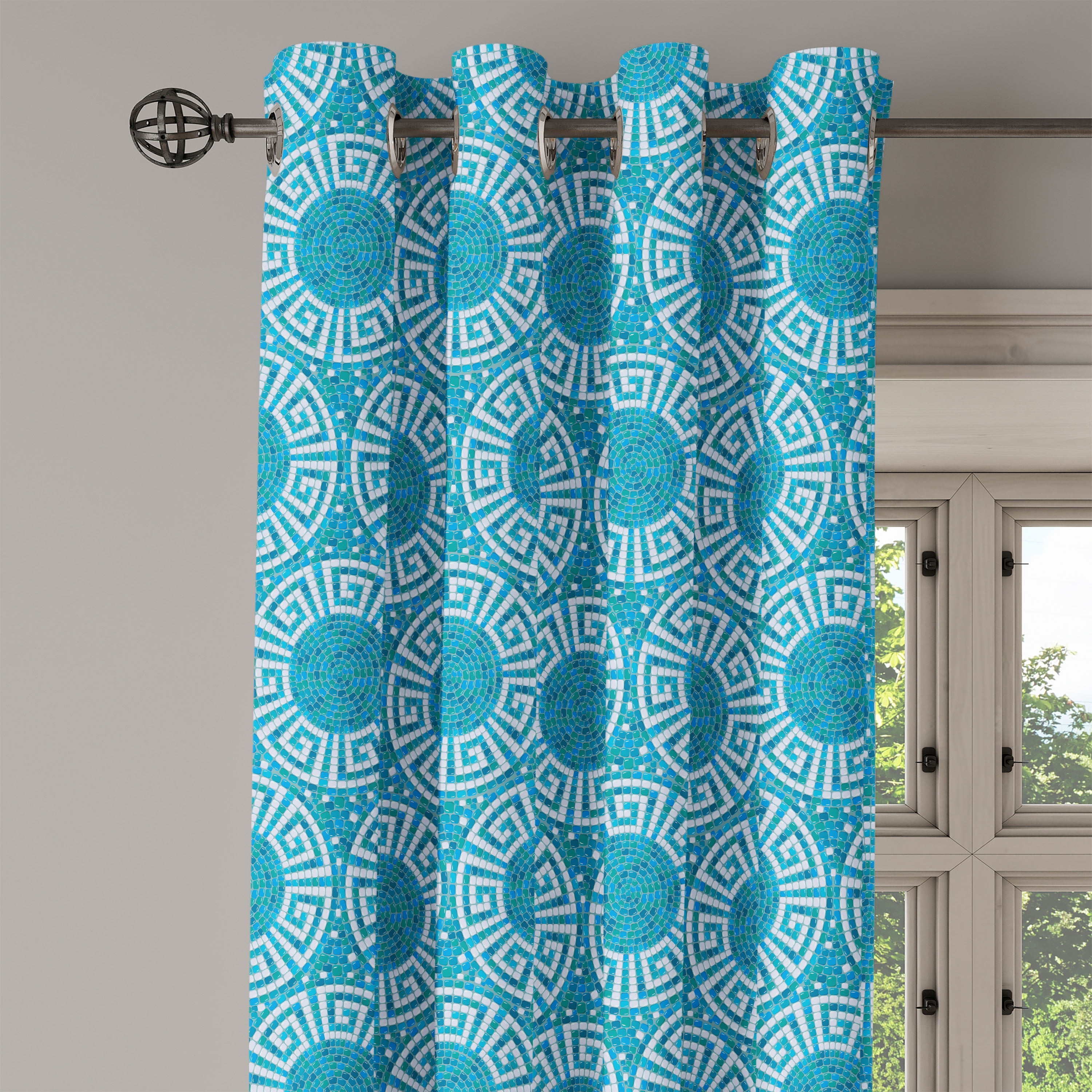 Ambesonne Aqua Grommet Curtain Single Panel, Greek Meander Mosaic Tile ...