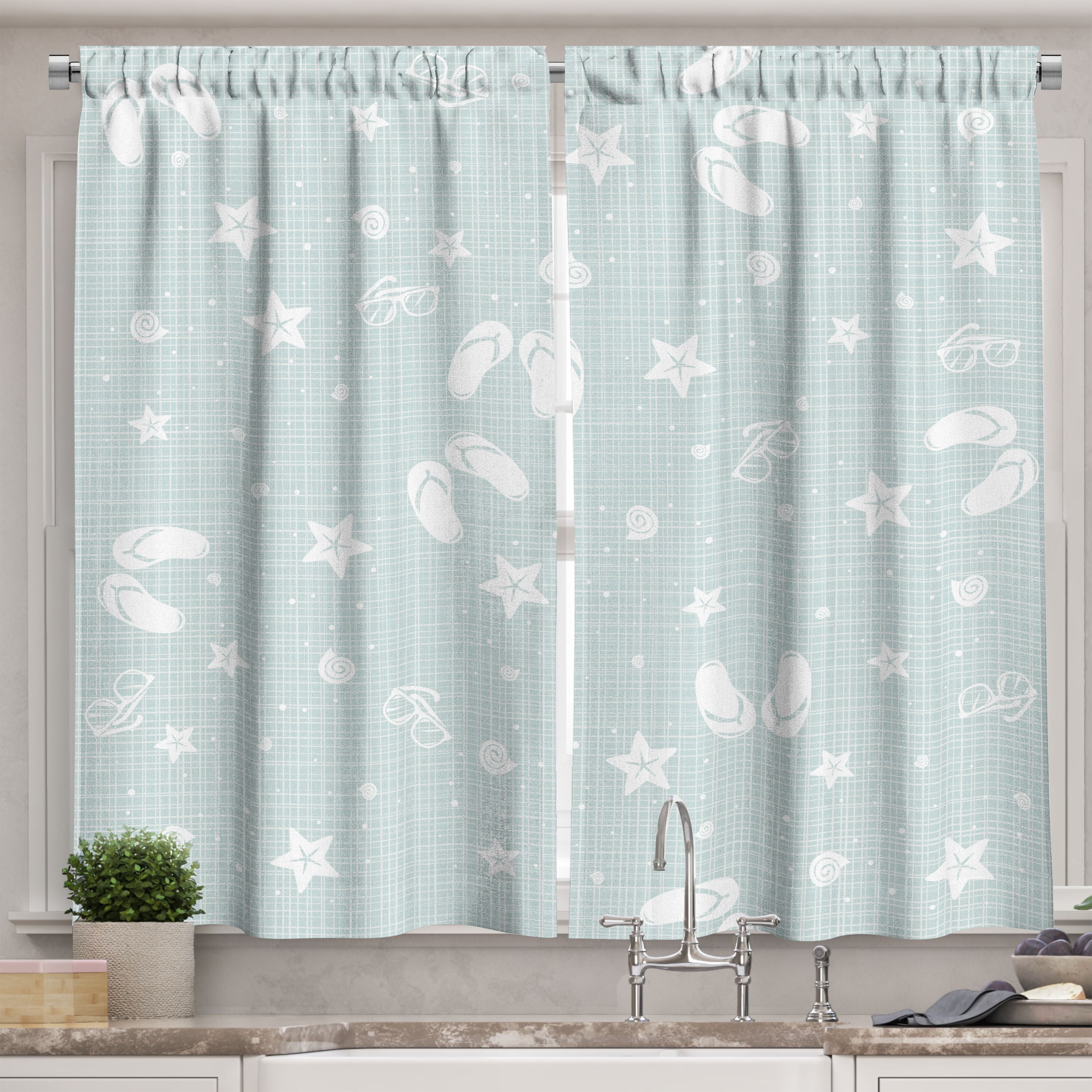 Ambesonne Aqua Kitchen Curtains, Beach Theme Sea Star, 55"x45", Seafoam ...