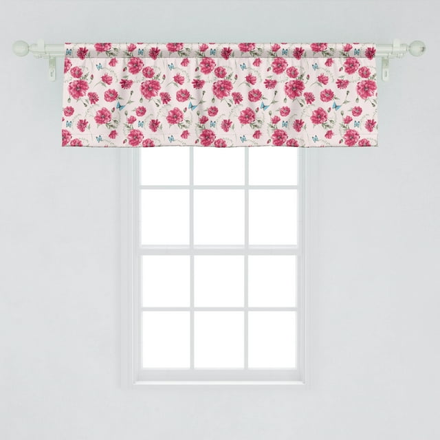 Ambesonne Aqua And Pink Window Valance Summer Poppies 54 X 18 Aqua