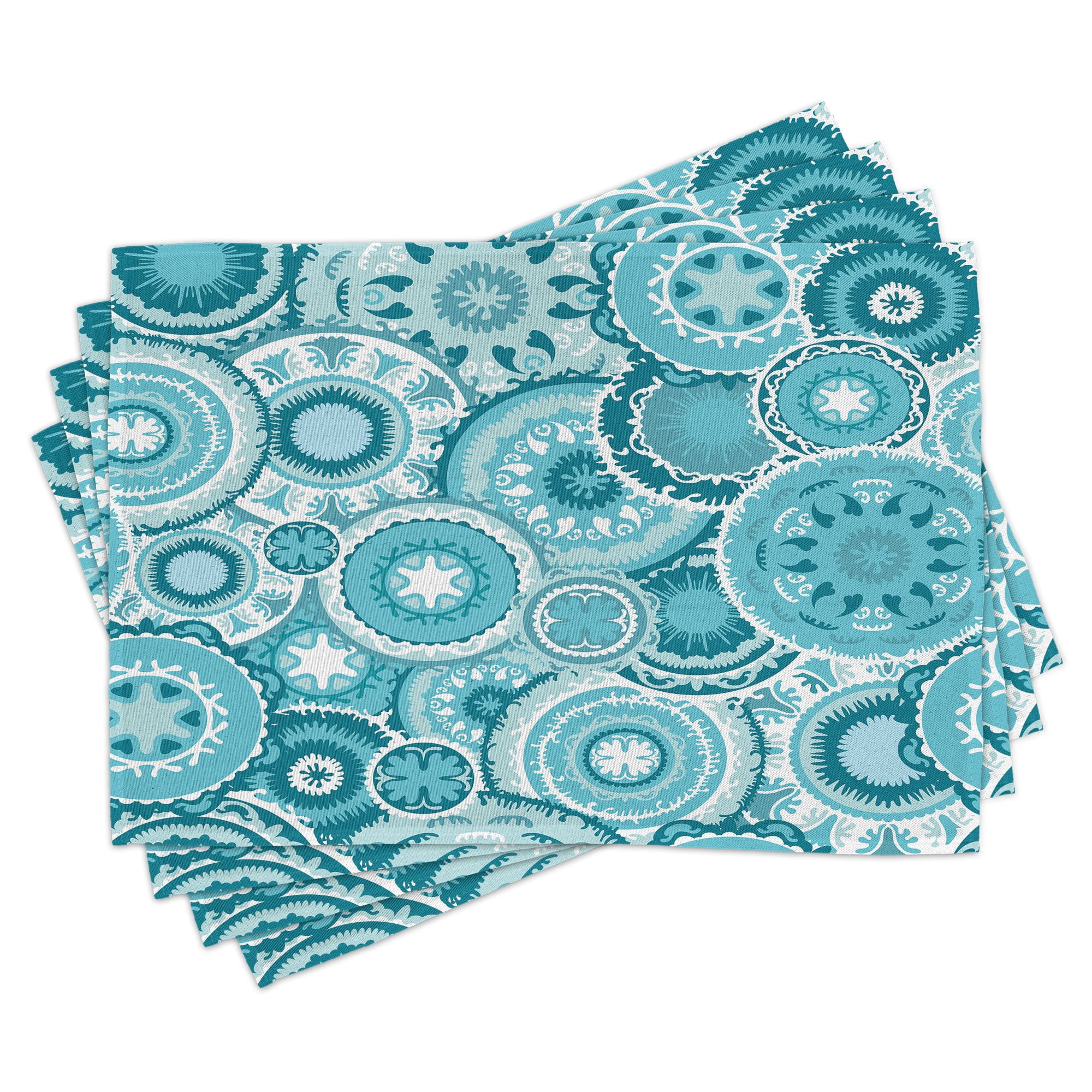 Ambesonne Aqua Place Mats Set of 4, Mandala Round, Standard Size ...