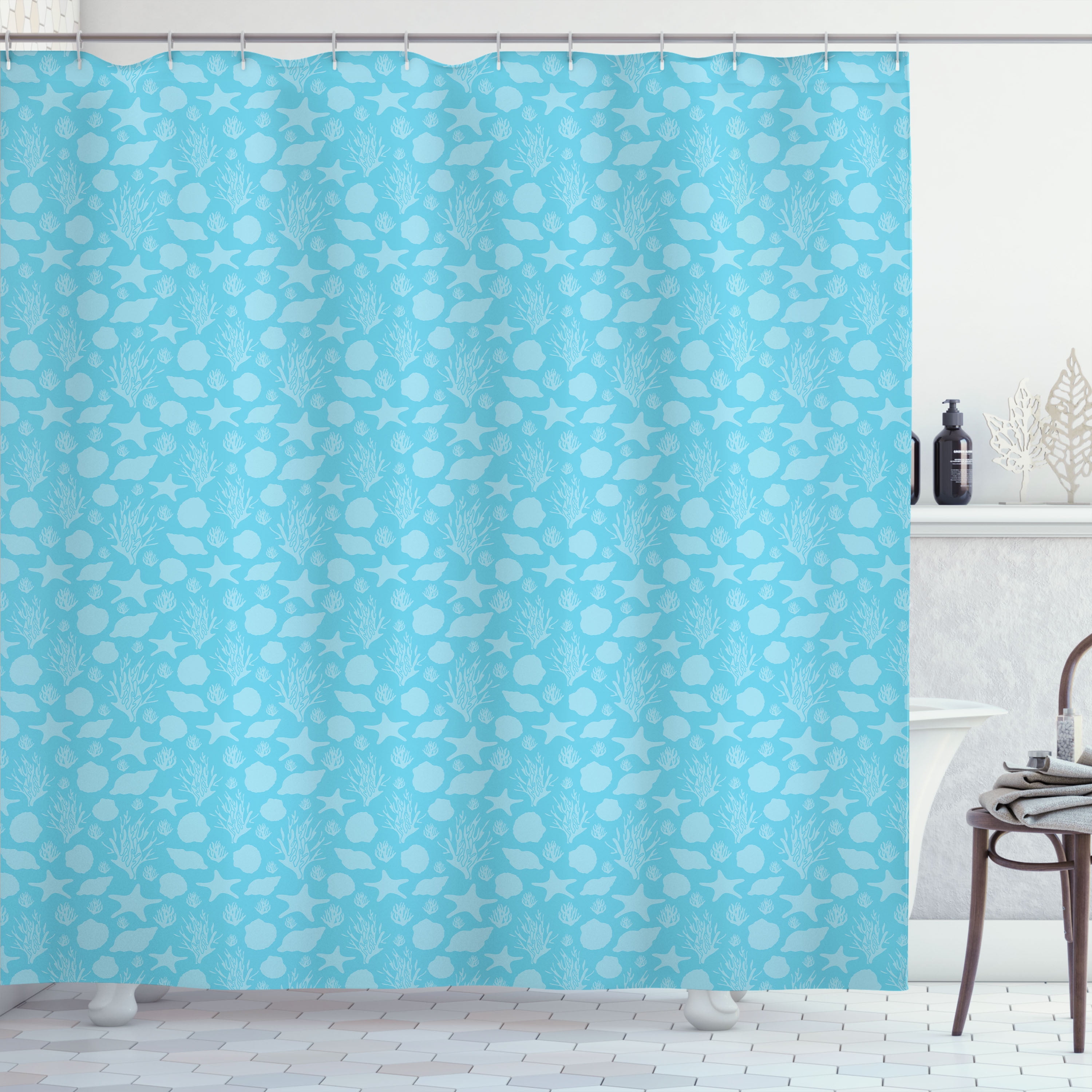 Ambesonne Aqua Shower Curtain, Sea Motif Silhouettes Pattern, 69"Wx75"L ...