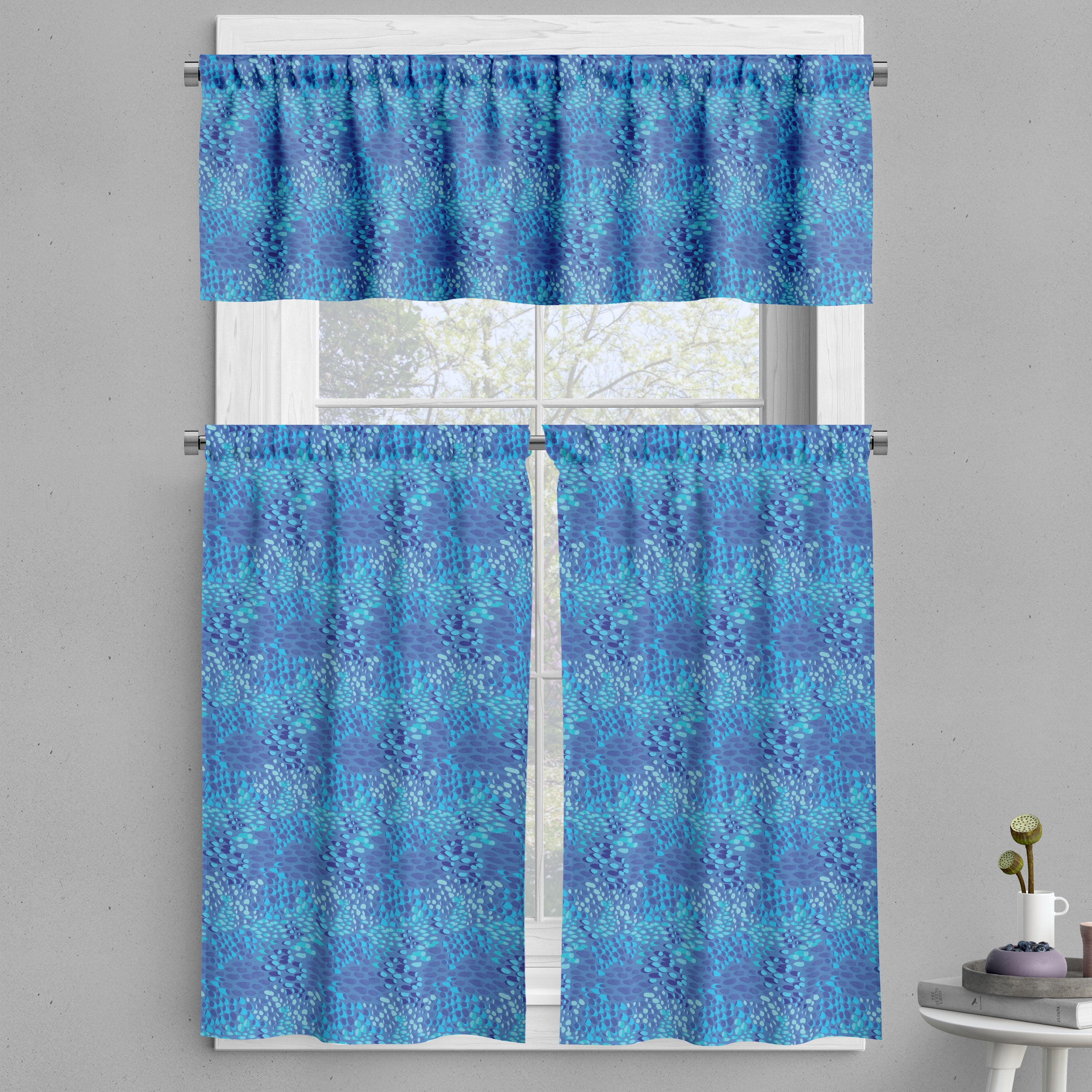 Ambesonne Aqua Valance & Curtain, Abstract Fish Skin Scales, 55"x45 ...