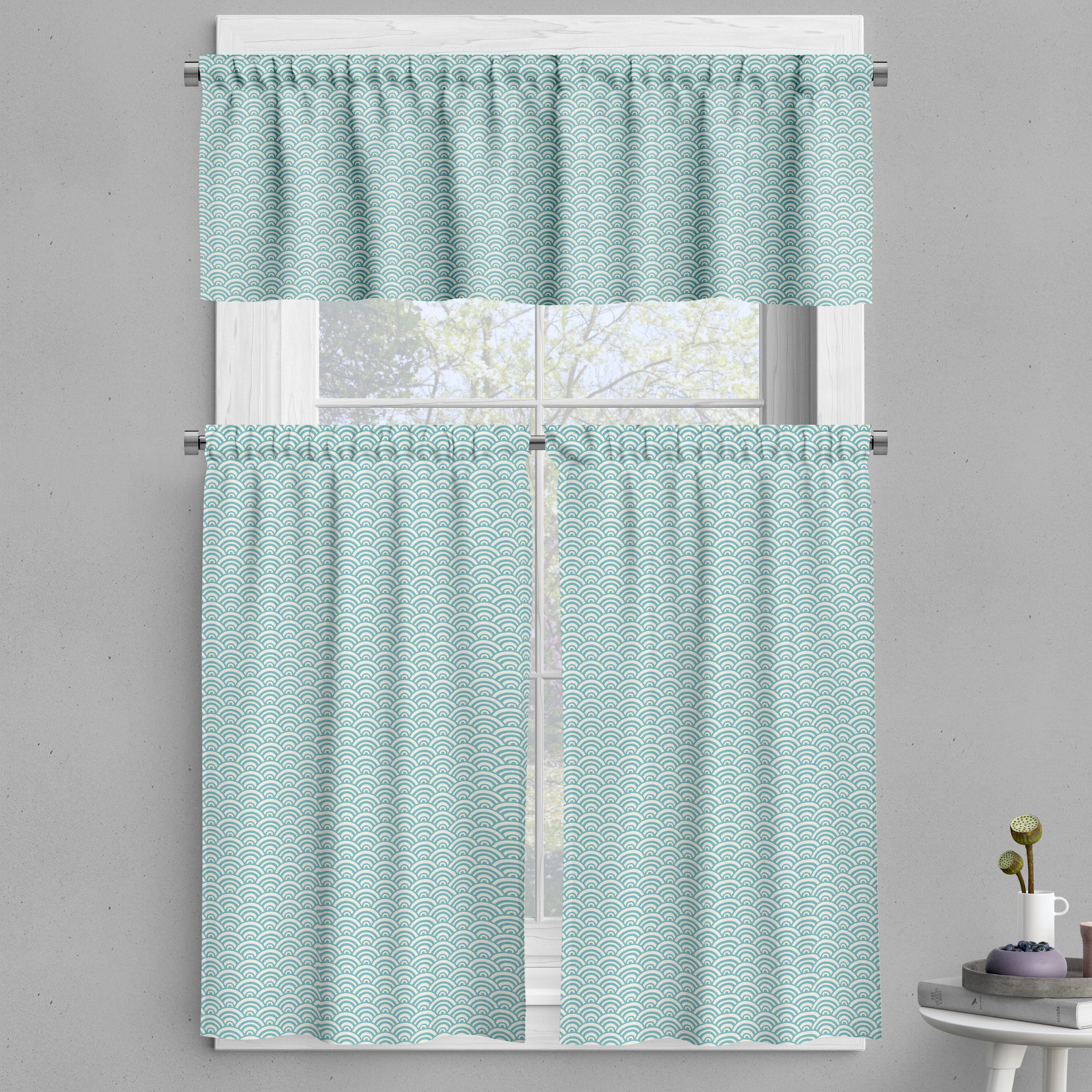 Ambesonne Aqua Valance & Curtain, Curvy Lines Bubbles Sea, 55"x45", Sky ...
