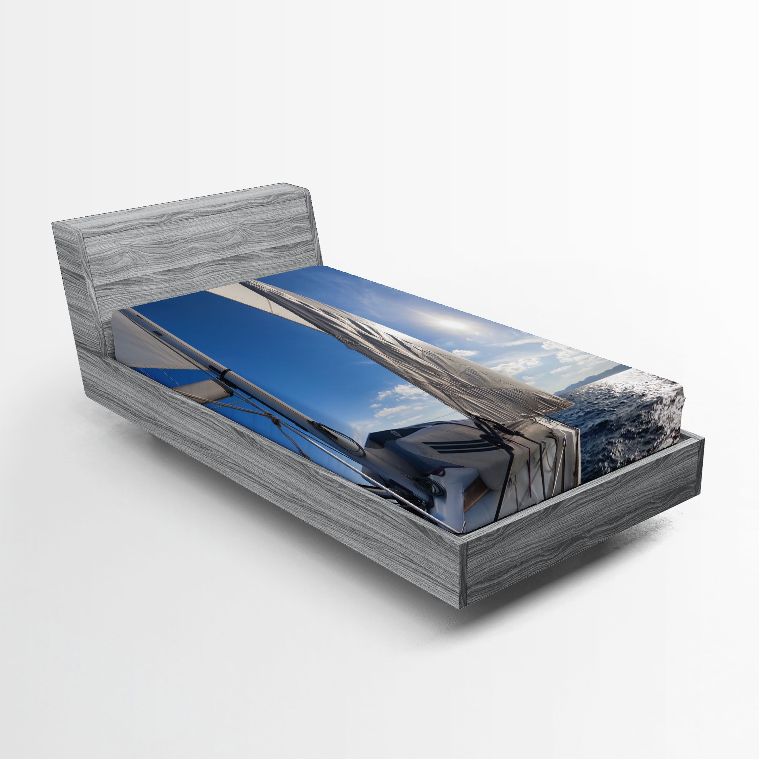 Ambesonne Aqua White Fitted Sheet, Sailing Boat in Sea, Twin XL Size ...