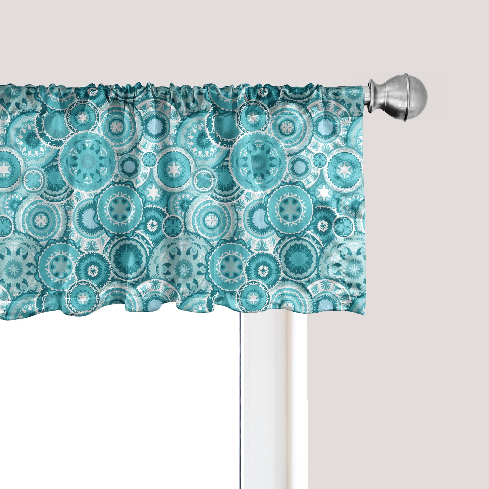 Ambesonne Aqua Window Valance, Mandala Round, 54" X 12", Turquoise Teal ...