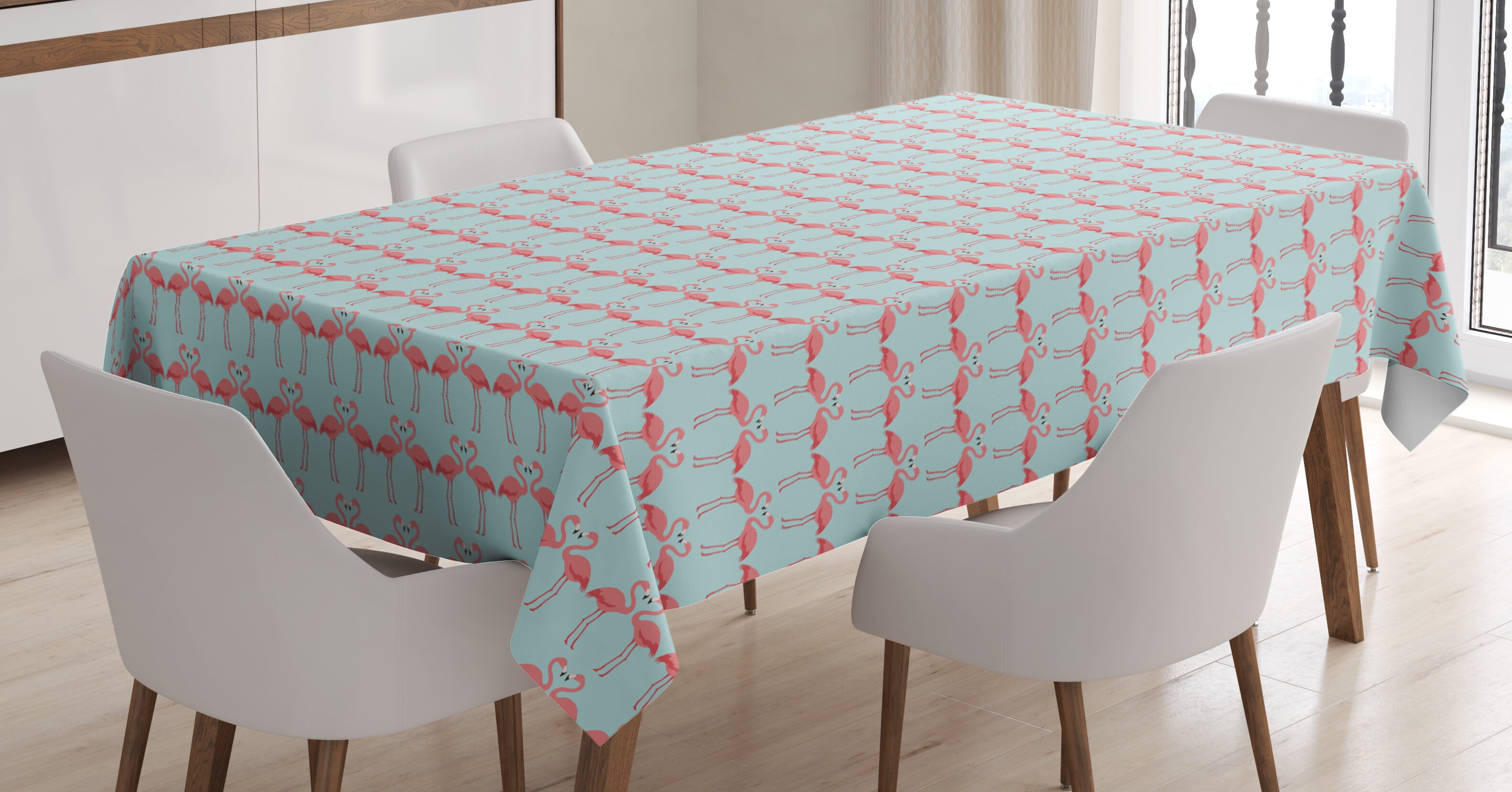 Ambesonne Aqua and Coral Tablecloth Rectangular Table Cover, Flamingo ...