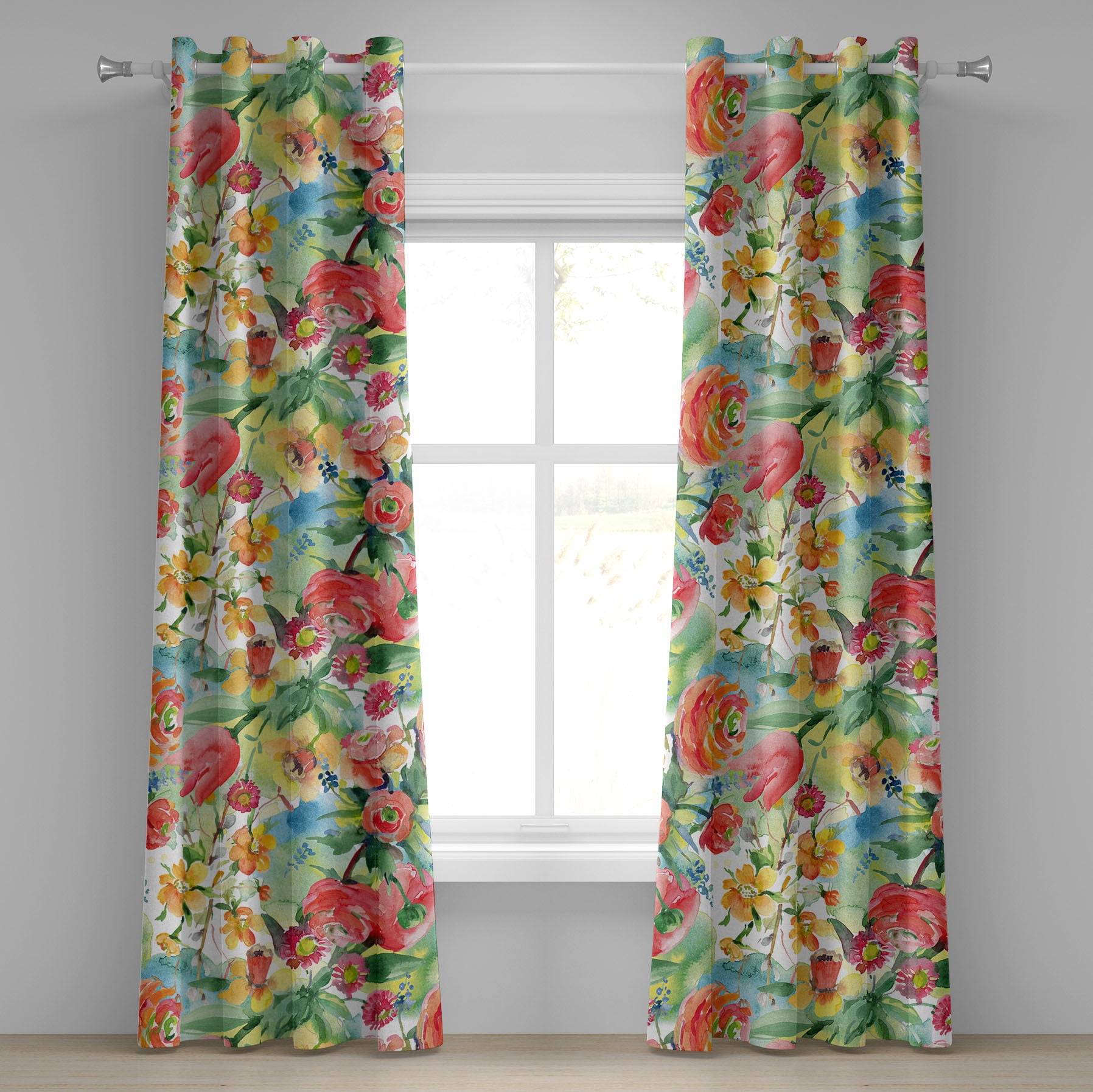 Ambesonne Aquarelle Floral Grommet Curtain Art Garden Leaves 50x84