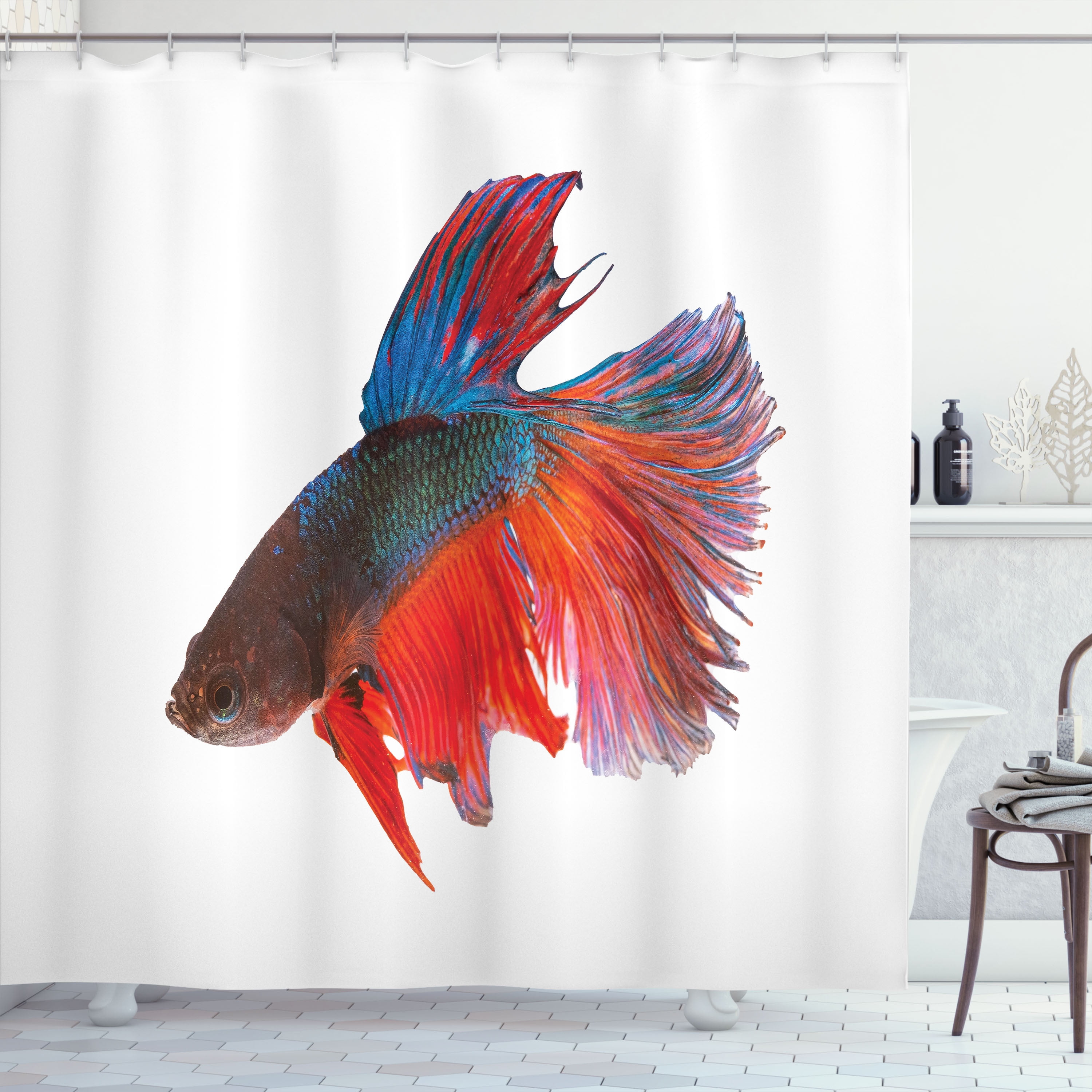 Ambesonne Aquatic Shower Curtain, Warm Half Moon Betta Fish, 69"Wx70"L ...
