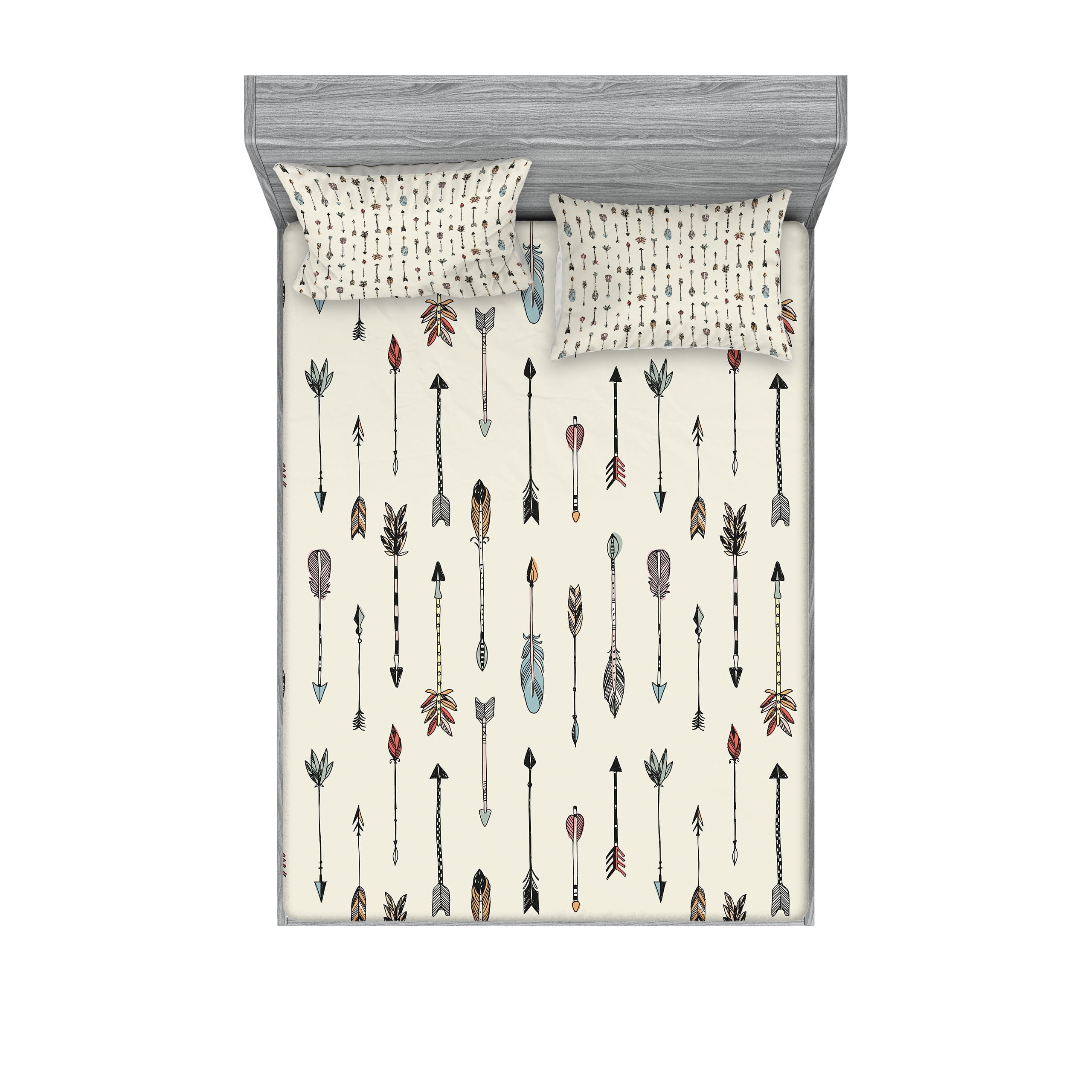 Ambesonne Arrow Fitted Sheet & Pillow Sham Set, Prehistoric with ...