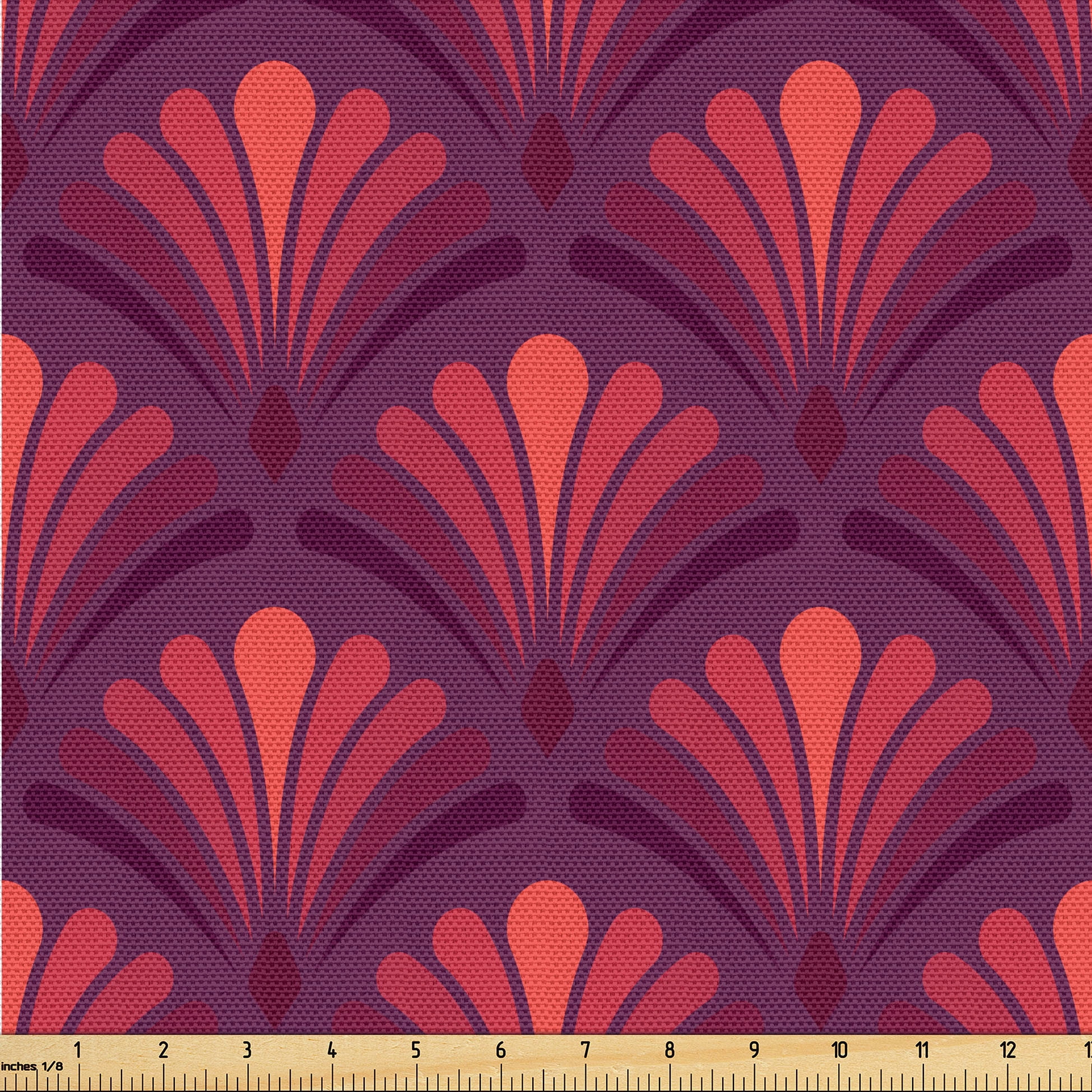 Ambesonne Art Deco Fabric by the Yard Upholstery, Nostalgic Shell Motif ...