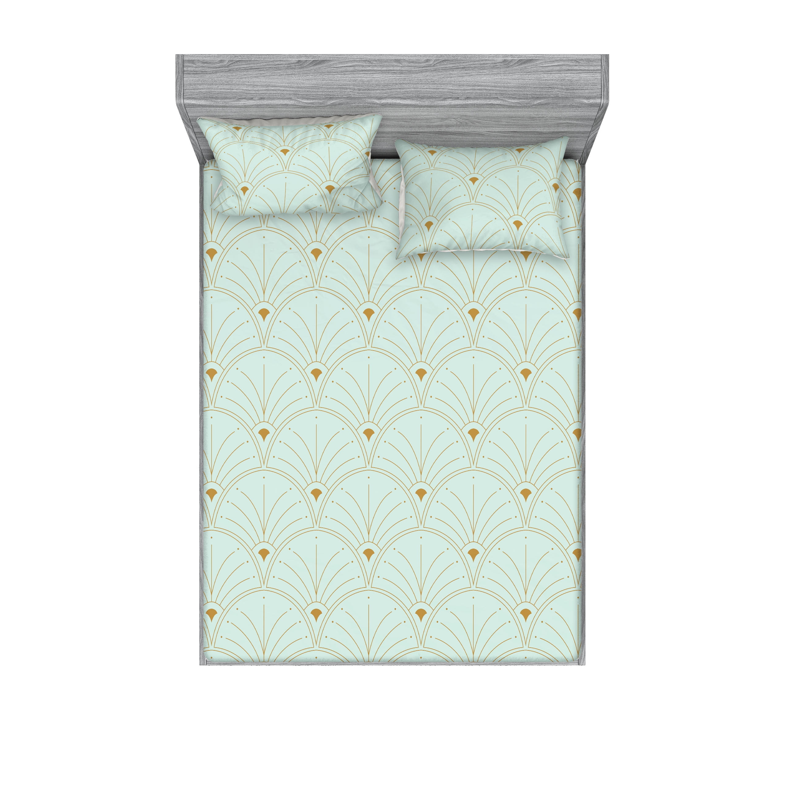 Ambesonne Art Deco Fitted Sheet & Pillow Sham Set, Minty Tones Classic ...