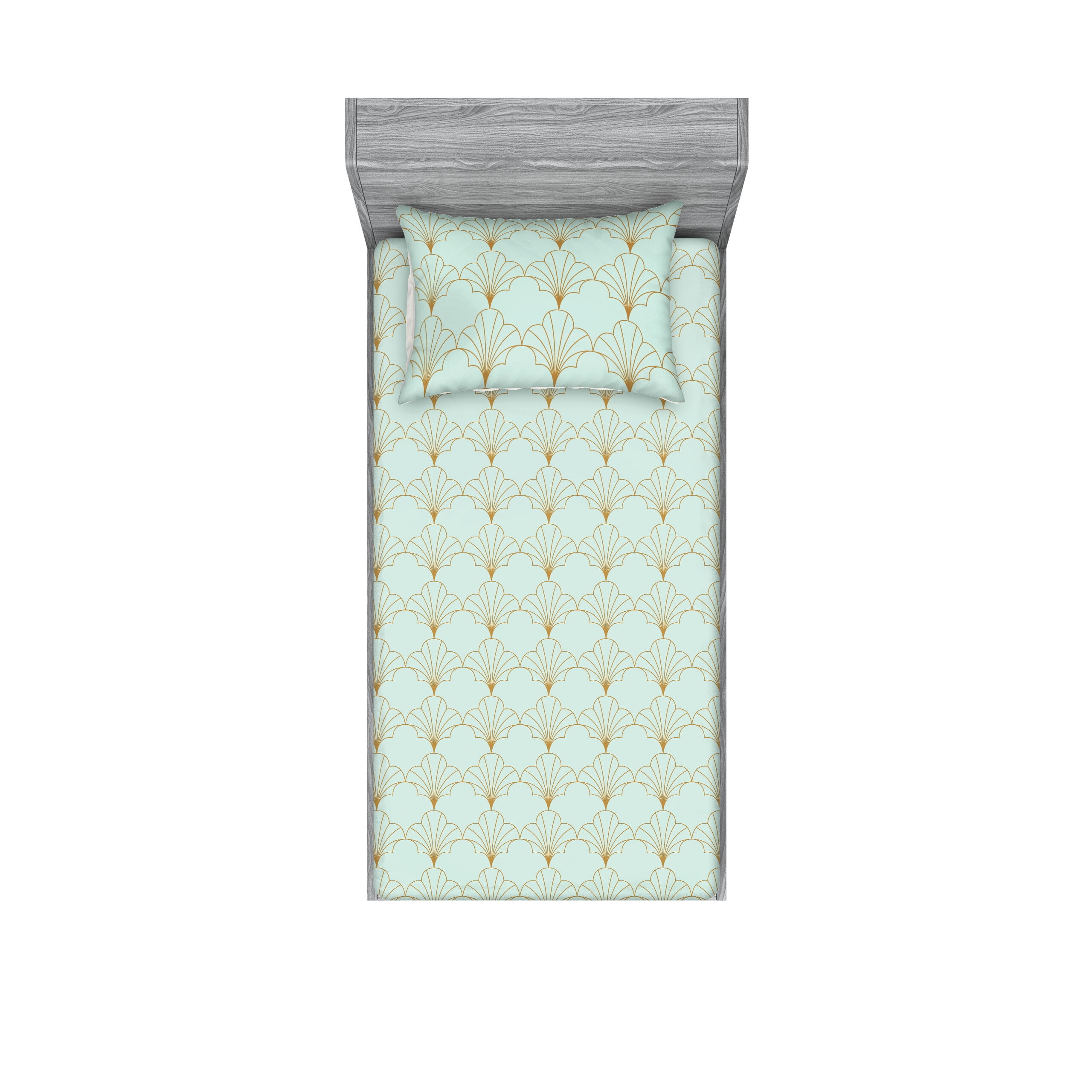Ambesonne Art Deco Fitted Sheet & Pillow Sham Set, Minty Vintage Line ...