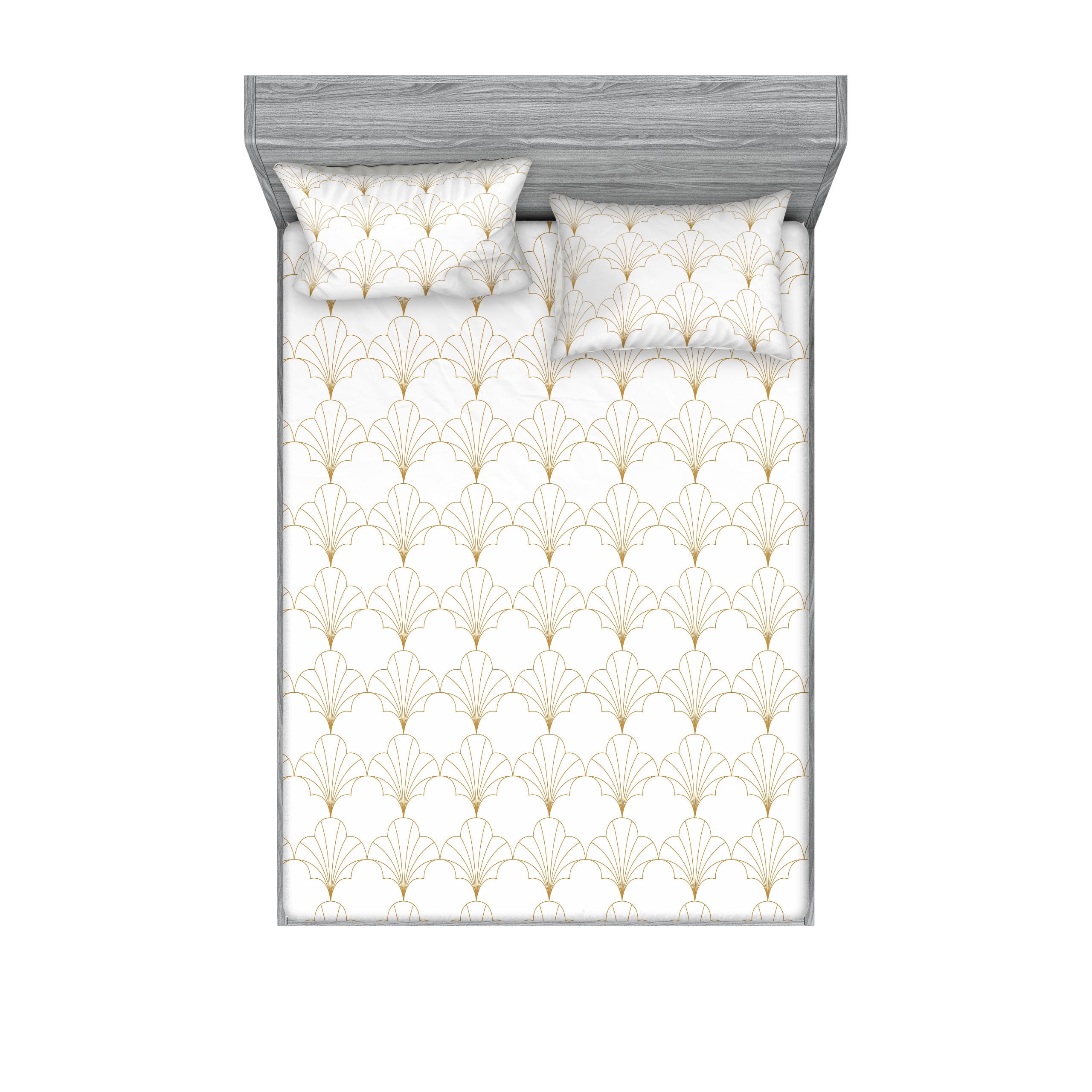 Ambesonne Art Deco Fitted Sheet & Pillow Sham Set, Off White Vintage ...