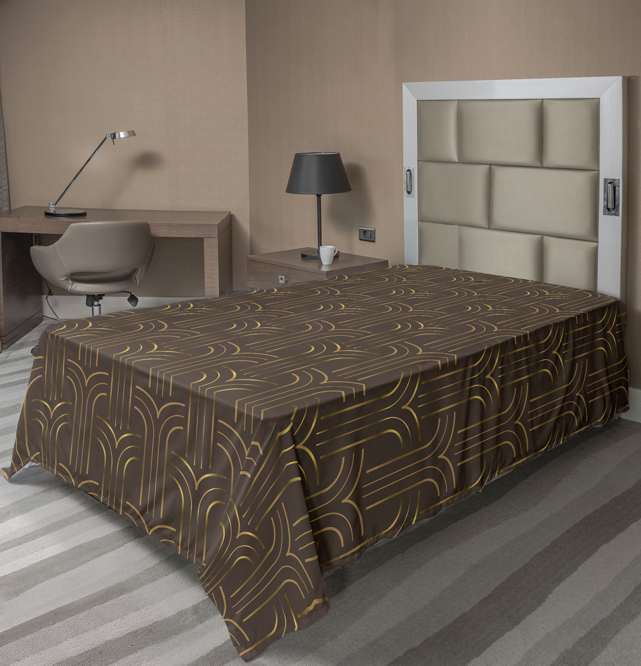 Ambesonne Art Deco Flat Bedding Sheet Soft Top Sheet, Abstract Curvy ...
