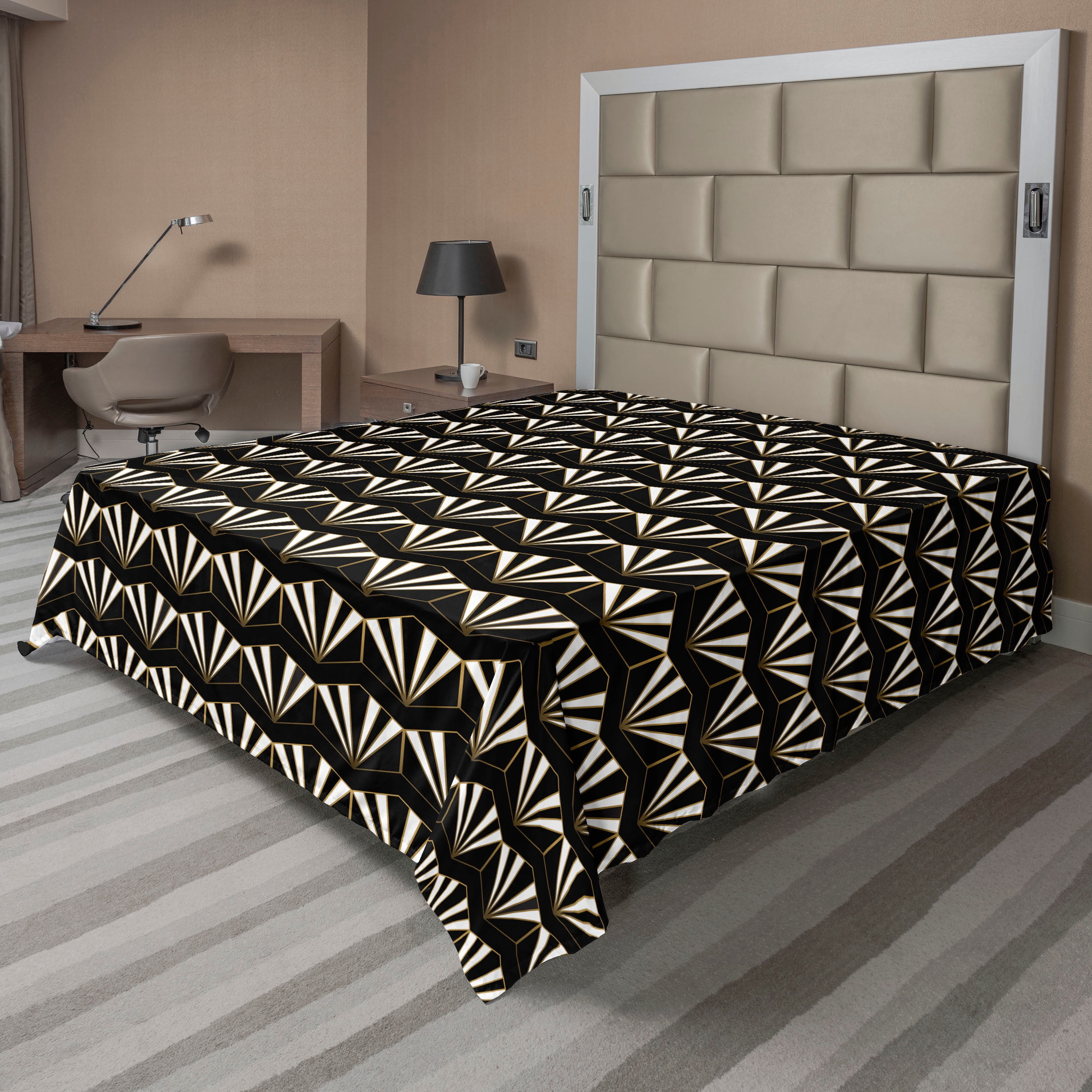 Ambesonne Art Deco Flat Bedding Sheet Soft Top Sheet, Nostalgic Retro ...
