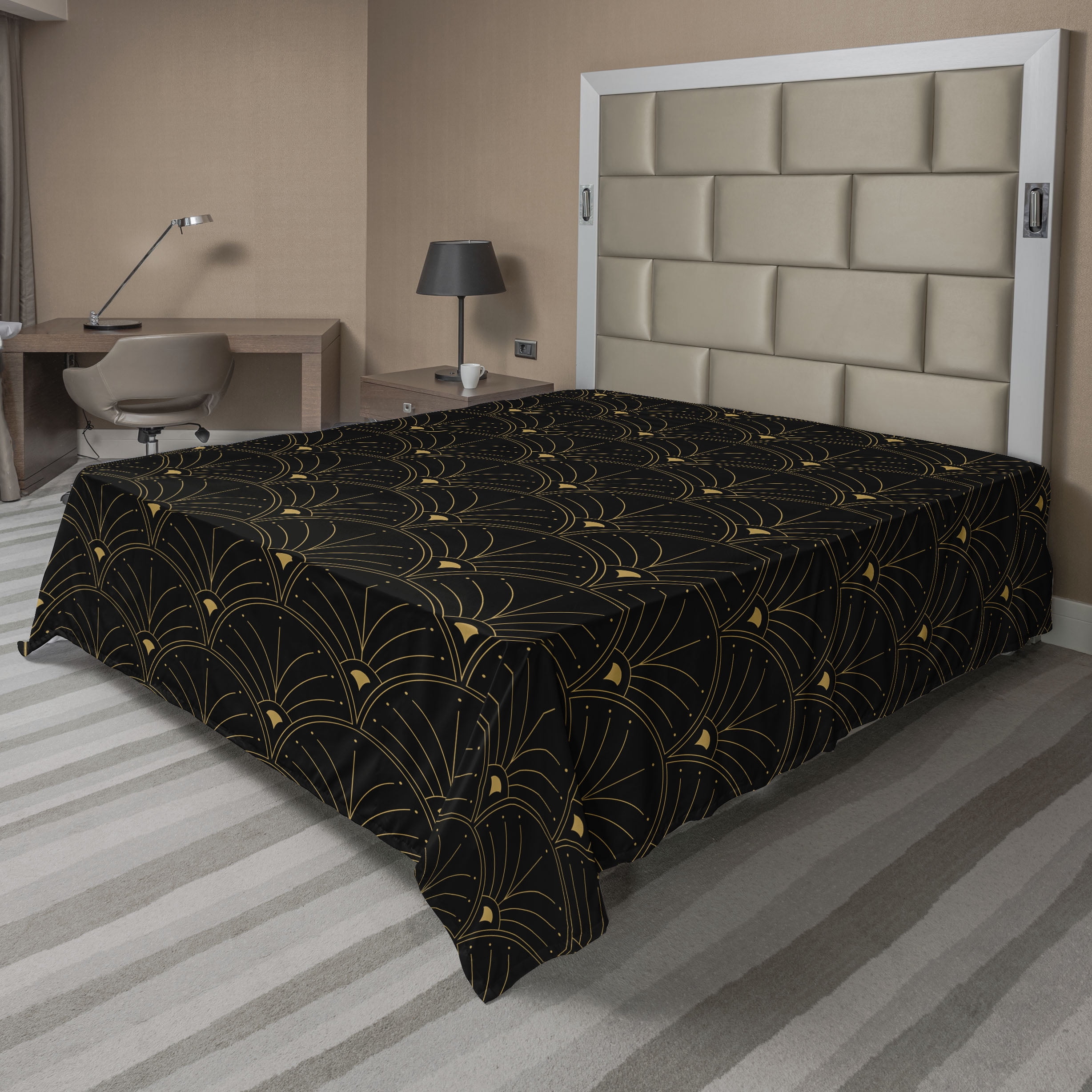 Ambesonne Art Deco Flat Sheet, Black Classic Scales Art, Queen Size ...