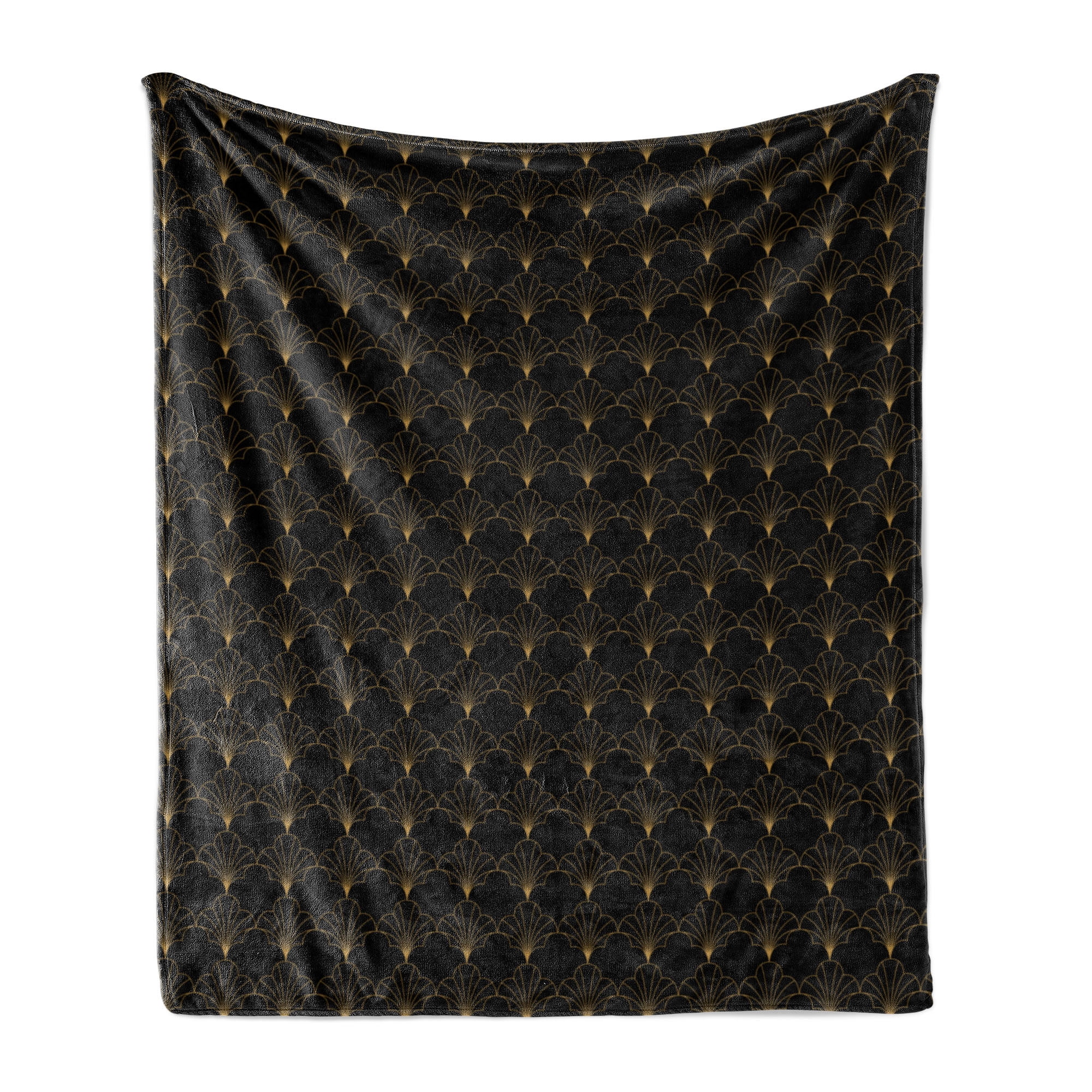 Ambesonne Art Deco Fleece Throw Blanket Black Vintage Line Shells 50 ...