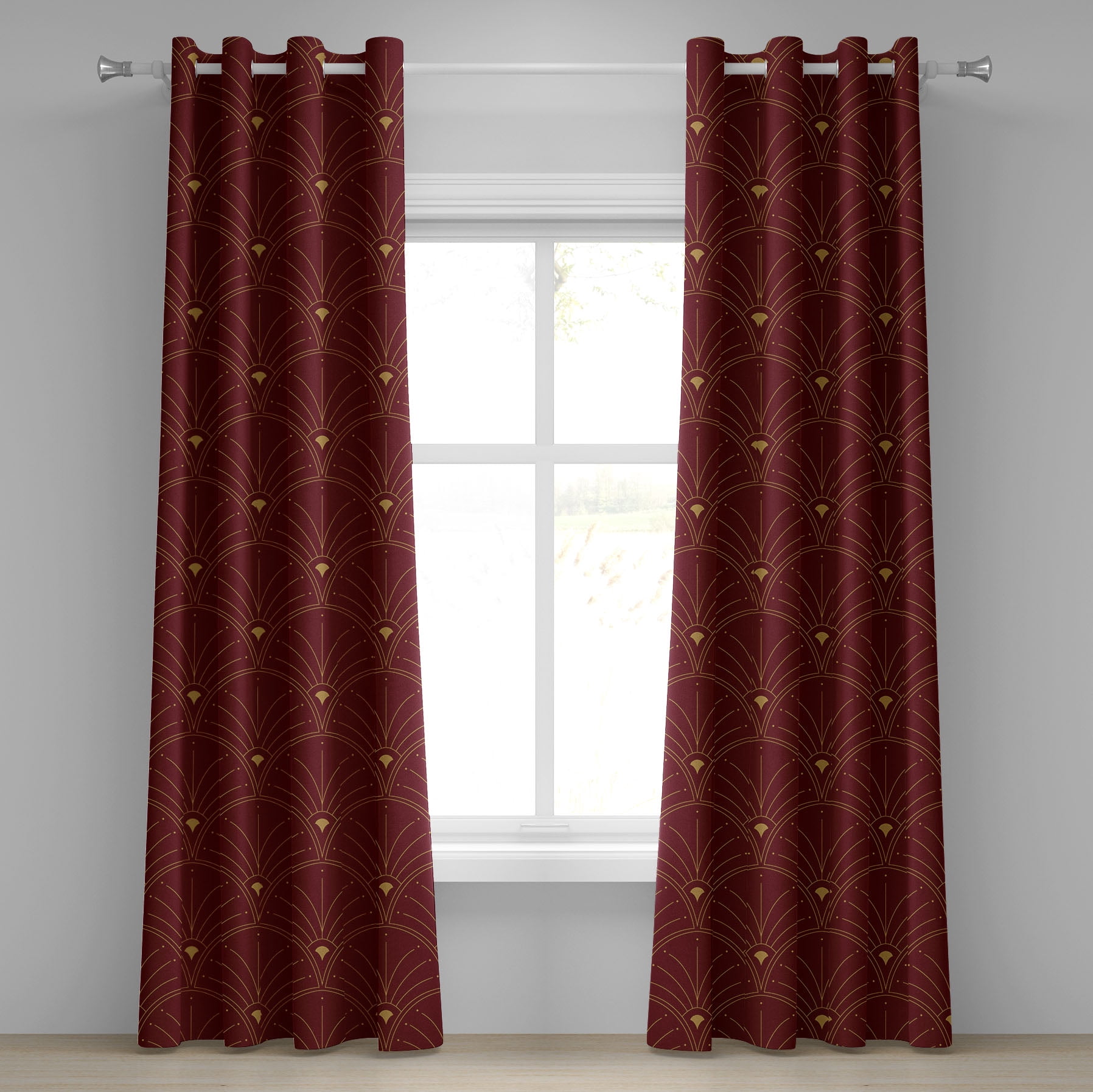 Ambesonne Art Deco Grommet Curtain, Burgundy Classic Scales, 50"x72 ...