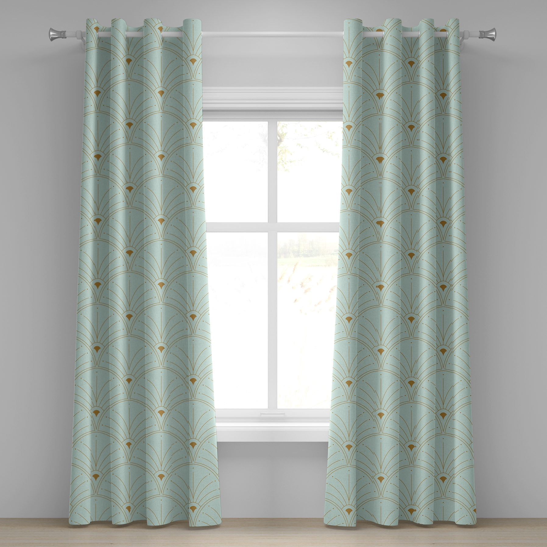 Ambesonne Art Deco Grommet Curtain, Minty Tones Classic Scales, 50"x84", Mint Green Sand Brown ...