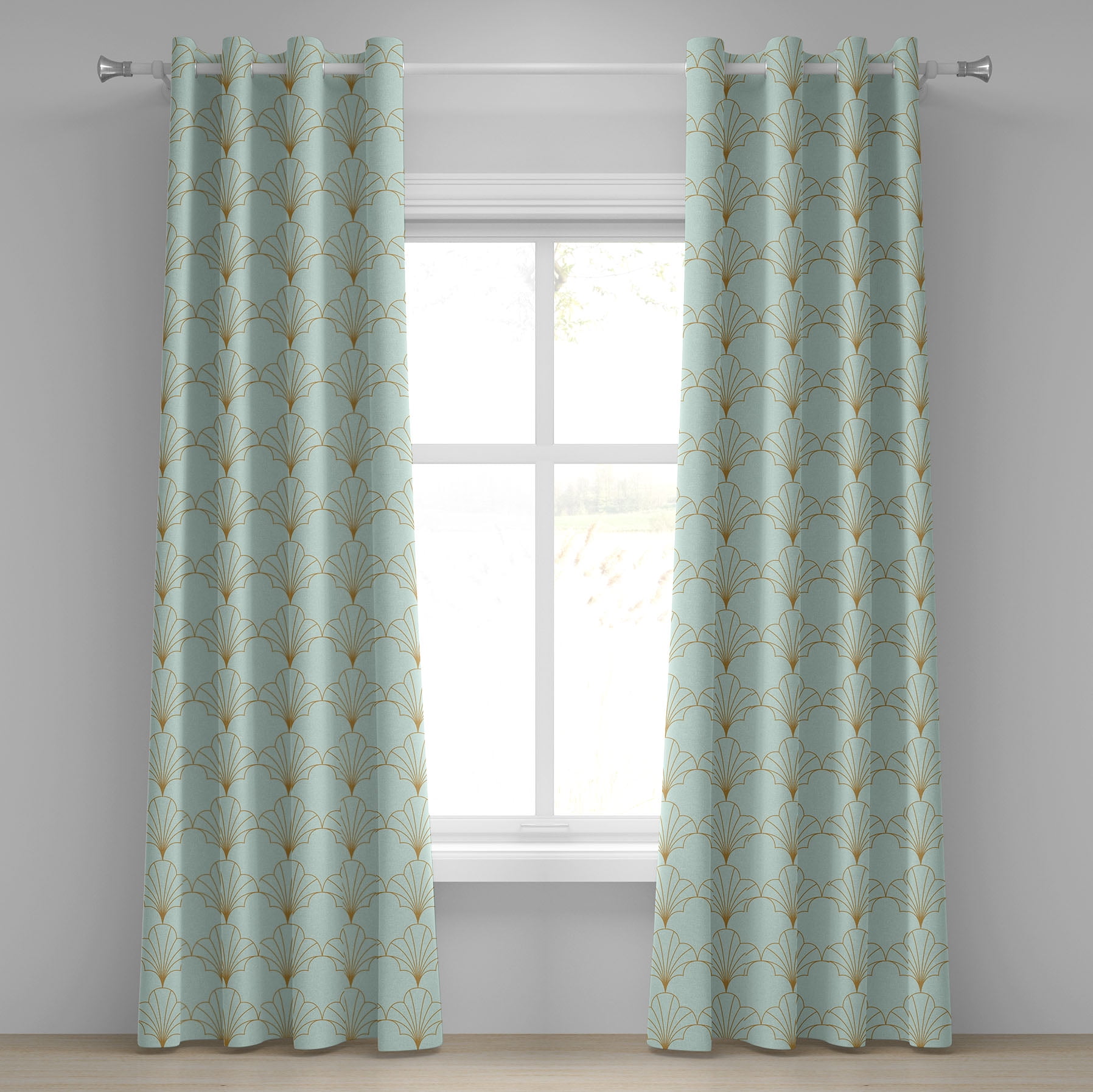 Ambesonne Art Deco Grommet Curtain, Minty Vintage Line Shells, 50"x120 ...