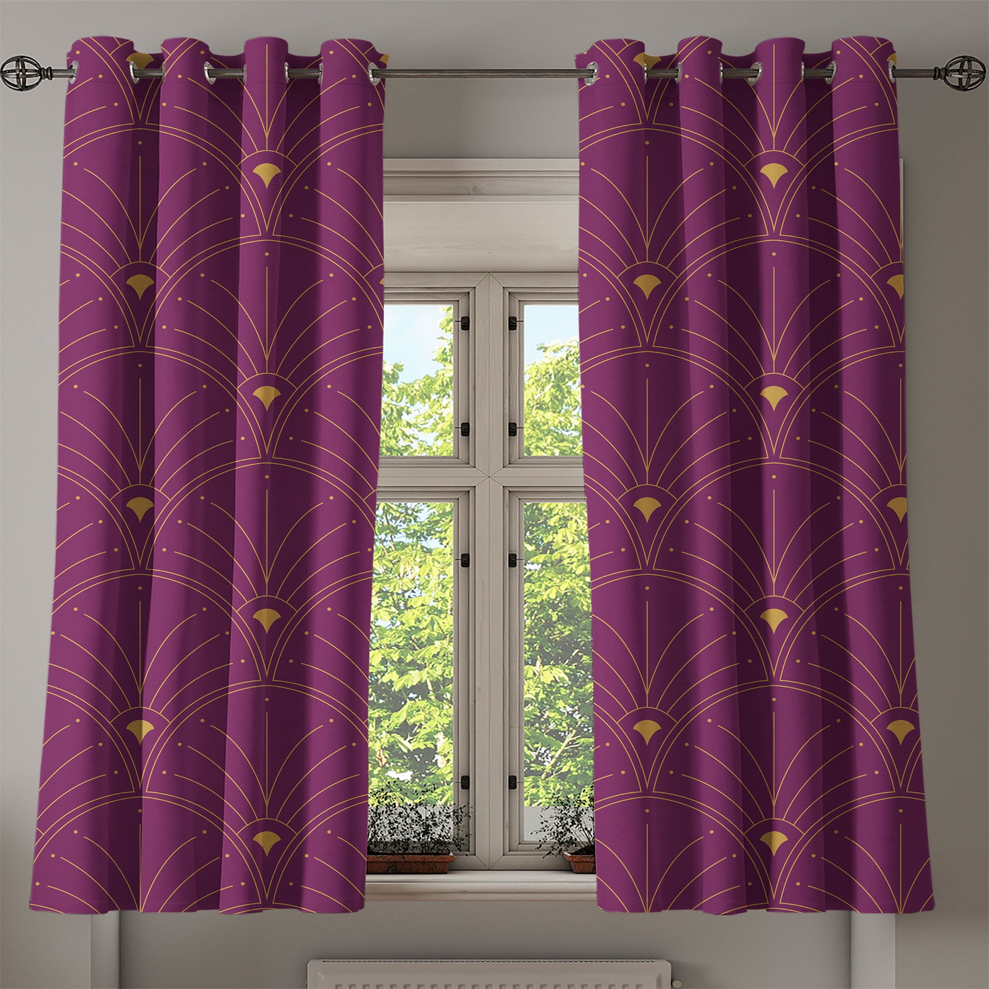 Ambesonne Art Deco Grommet Curtain, Plum Tone Classic Scales, 50"x60 ...
