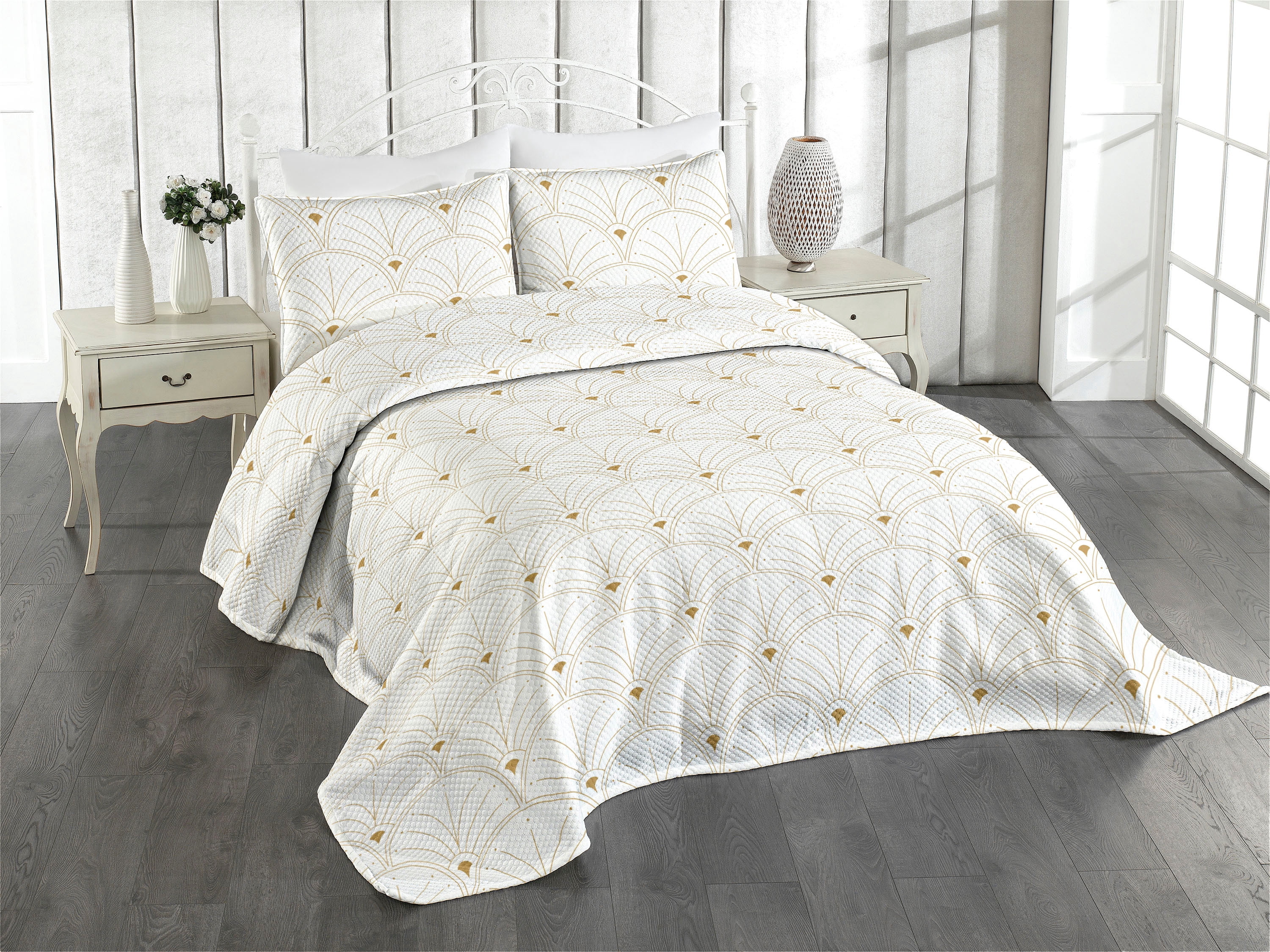 Ambesonne Art Deco Quilted Coverlet 2 Pcs, Off White Classic Scales ...