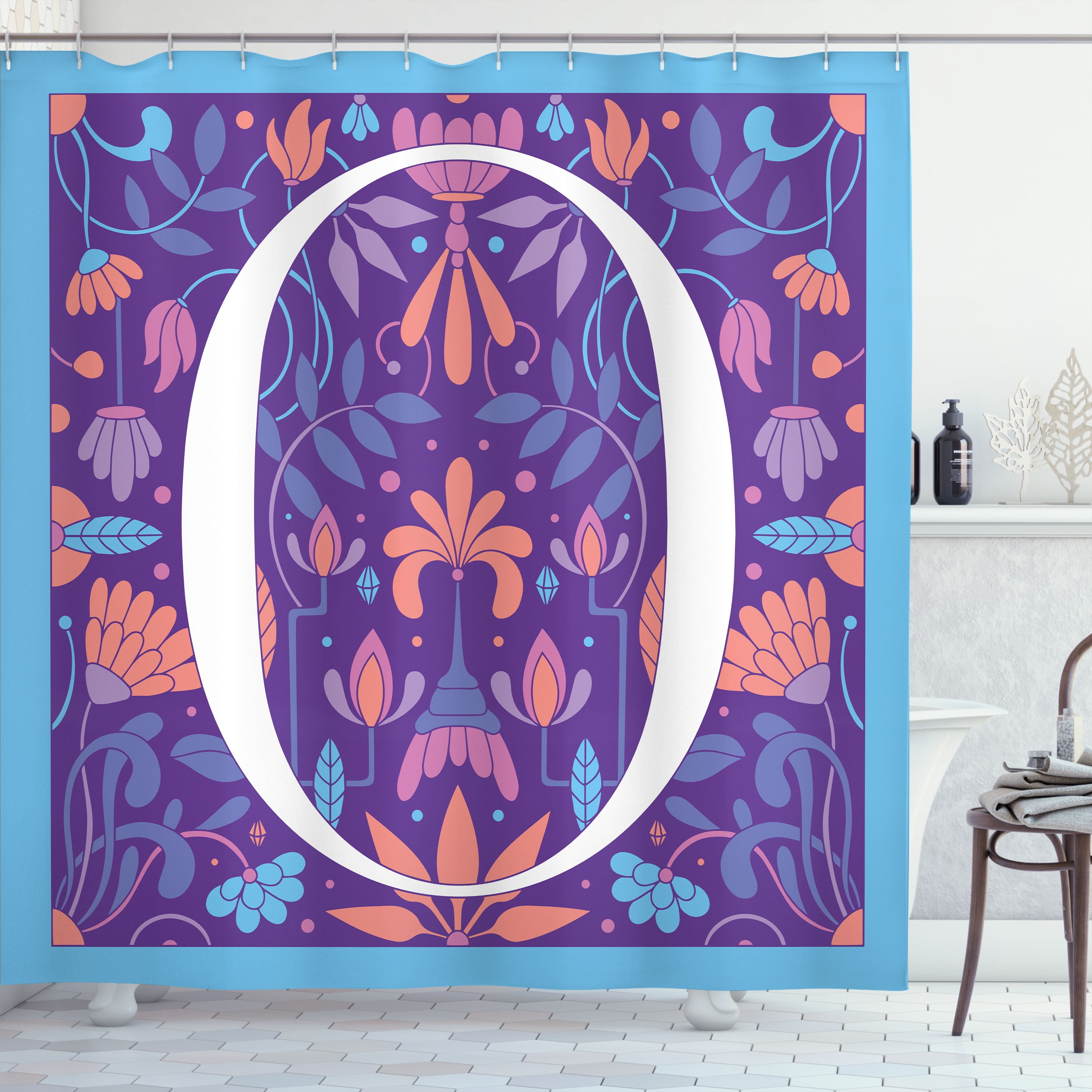 Ambesonne Art Deco Shower Curtain, Number Zero Flowers Lines, 69"Wx70"L ...