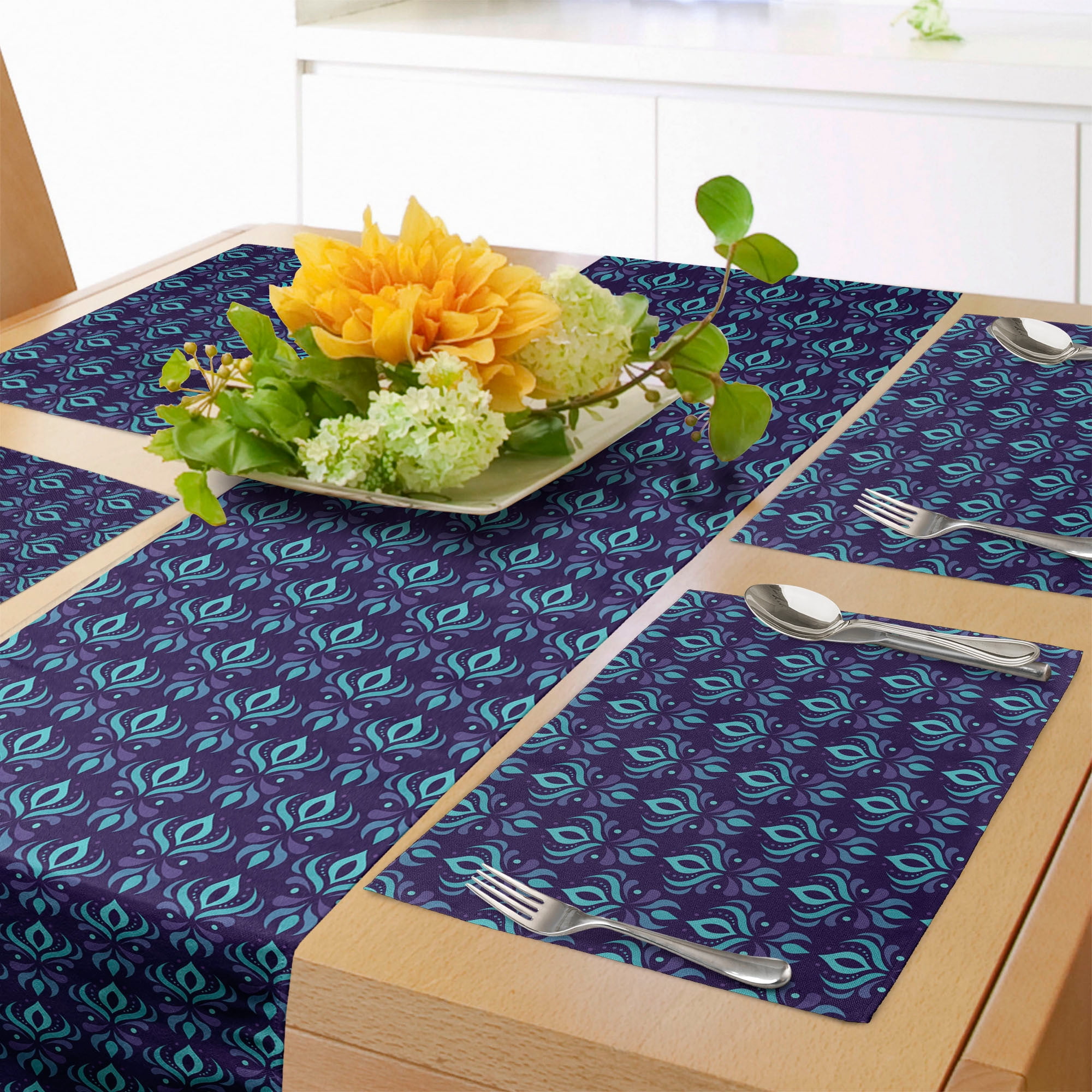Ambesonne Art Deco Table Runner & Placemats, Boho Culture Ornaments ...