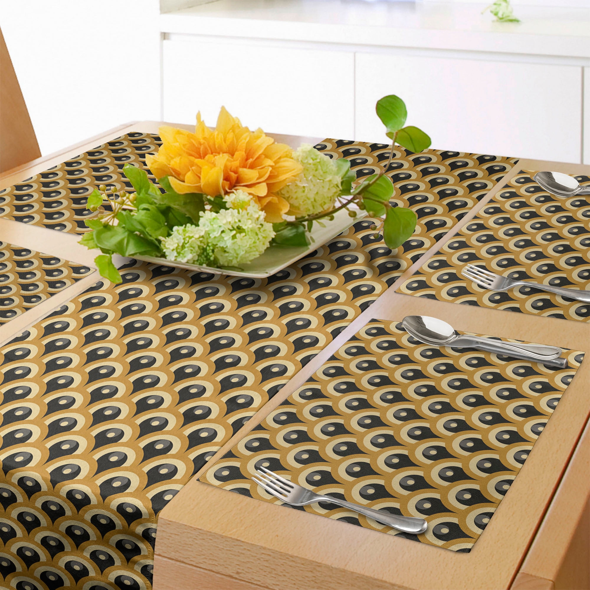 Ambesonne Art Deco Table Runner & Placemats, Retro Eye Shaped Forms ...