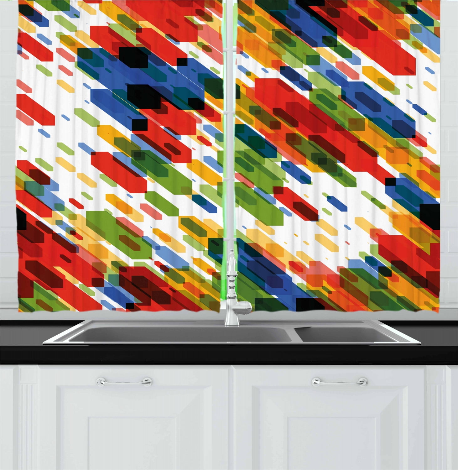 Ambesonne Art Kitchen Curtains, Diagonal Geometric Vibrant, 55"x39 ...