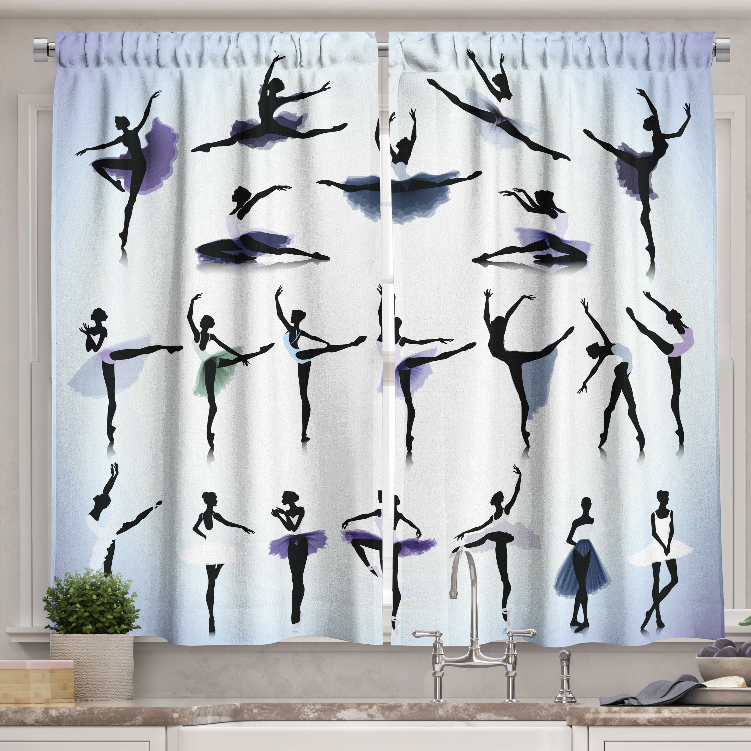 Ambesonne Art Kitchen Curtains, Female Ballet Dancers, 55"x39", Purple ...