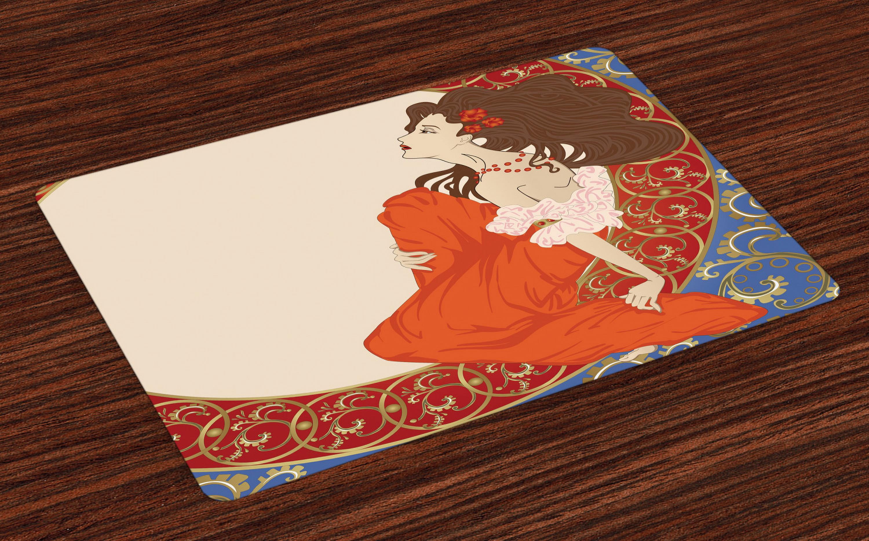 Ambesonne Art Nouveau Place Mats Set of 4, Lady Antique Dress, Standard ...