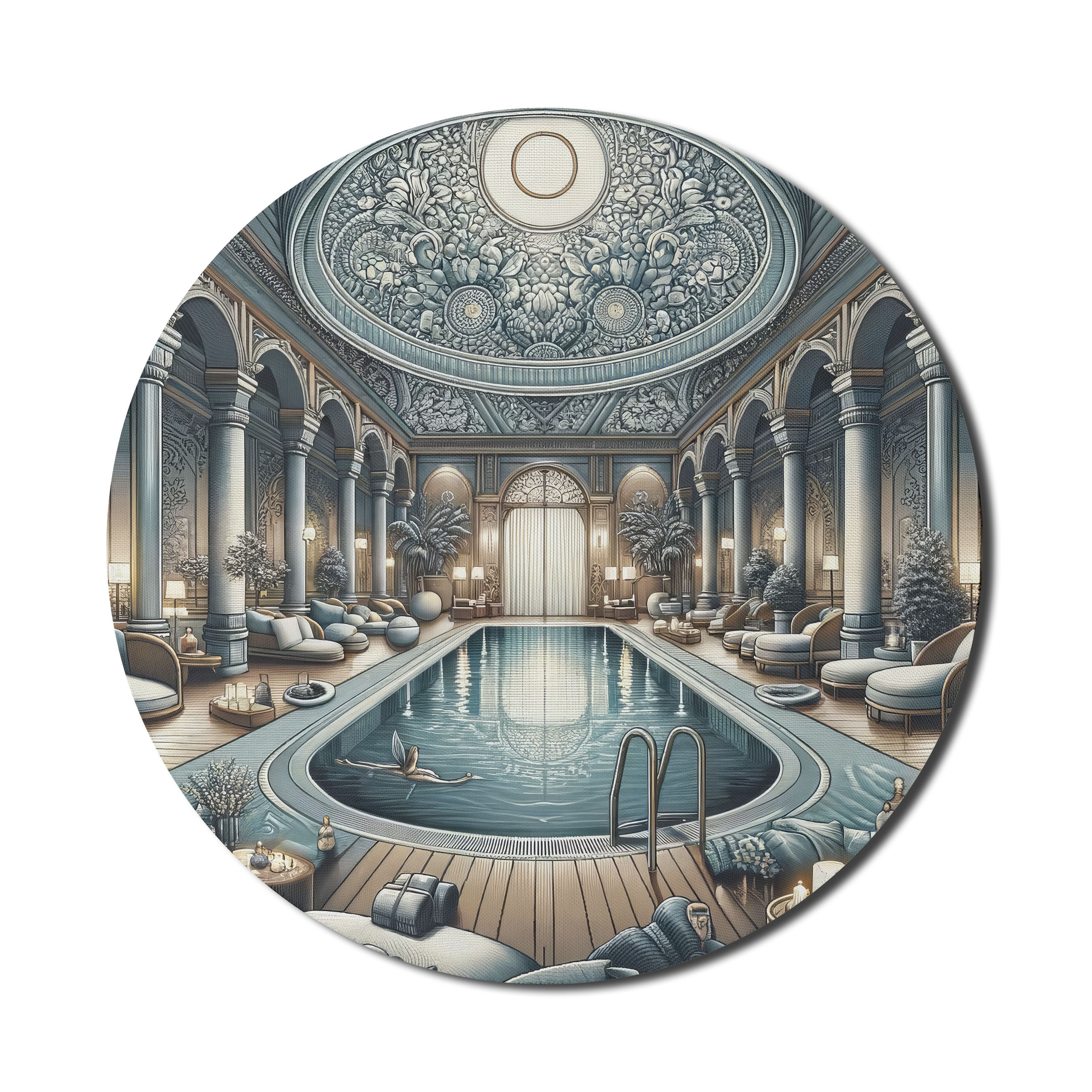 Ambesonne Art Nouveau Round Mouse Pad for Computers, Panorama of a Pool ...