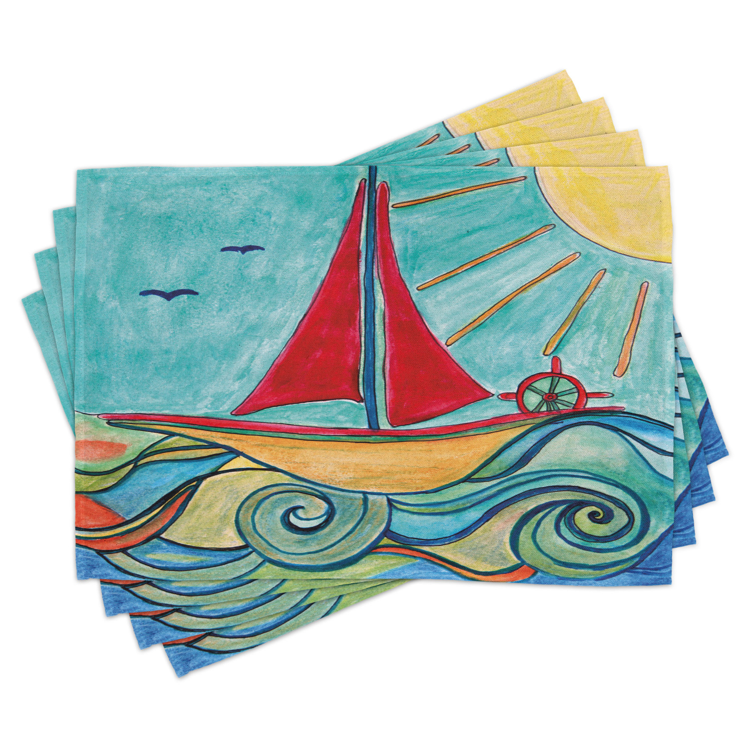Ambesonne Art Place Mats Set of 4, Ship in Waves in Sea, Standard Size ...