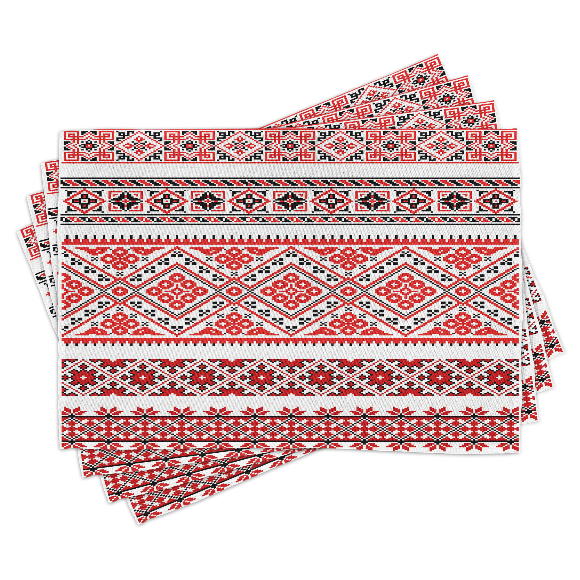 Ambesonne Art Place Mats Set of 4, Ukranian Ornate Borders, Standard ...