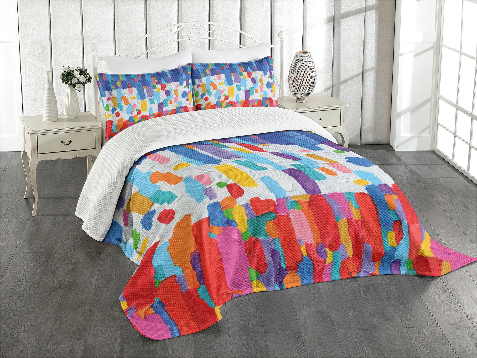 Ambesonne Art Quilted Bedspread Set 3 Pcs, Colorful Abstract Painting ...