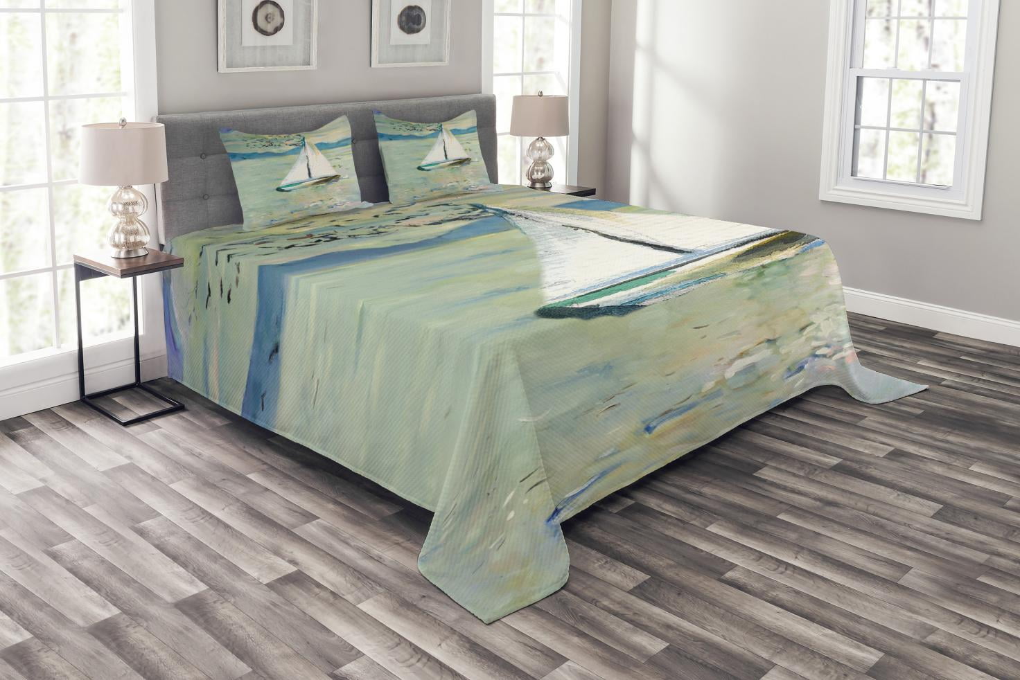 Ambesonne Art Quilted Bedspread Set 3 Pcs, Monet Sailing Boat, King ...