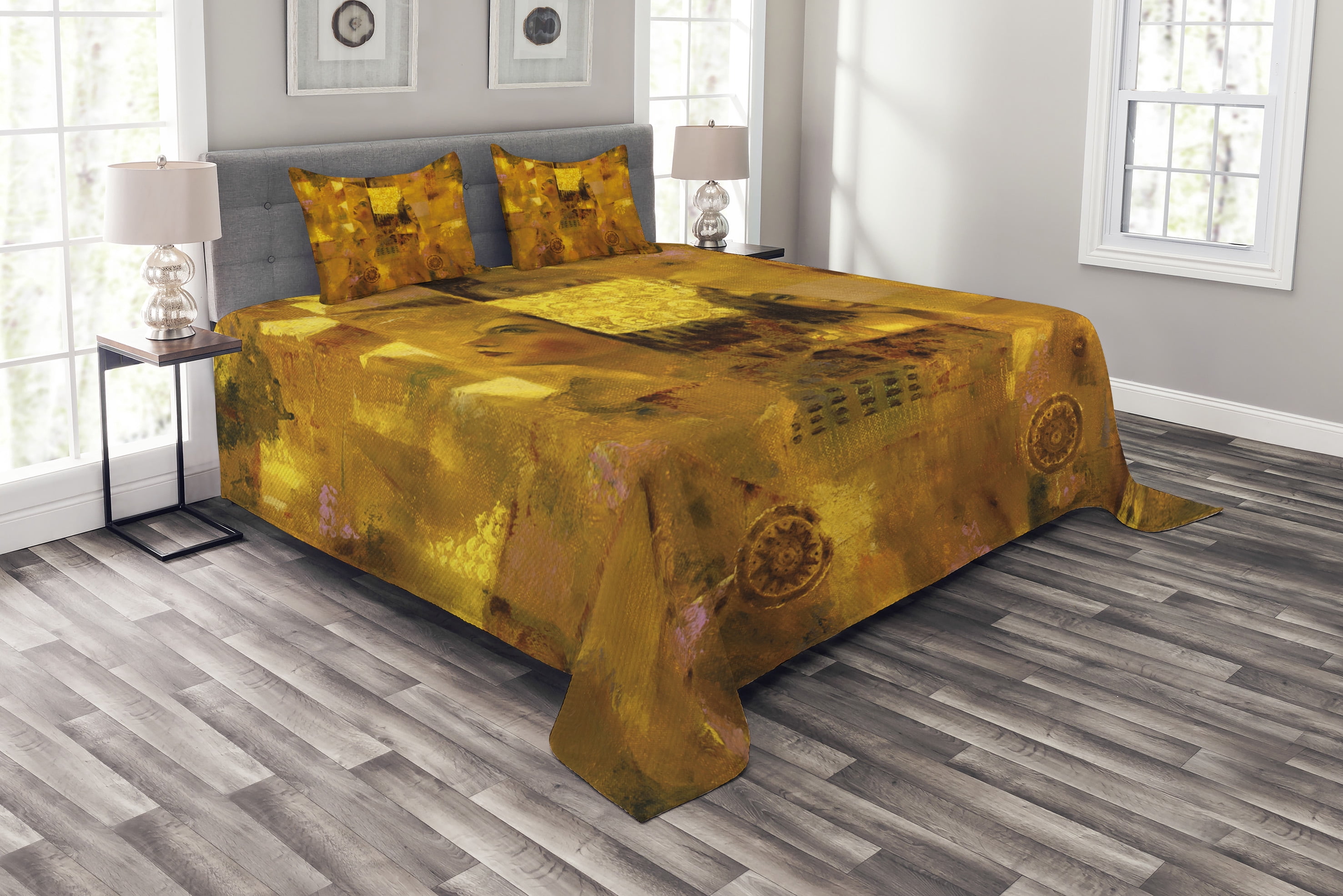 Ambesonne Art Quilted Bedspread Set 3 Pcs, Vintage Woman Drawing, Queen ...