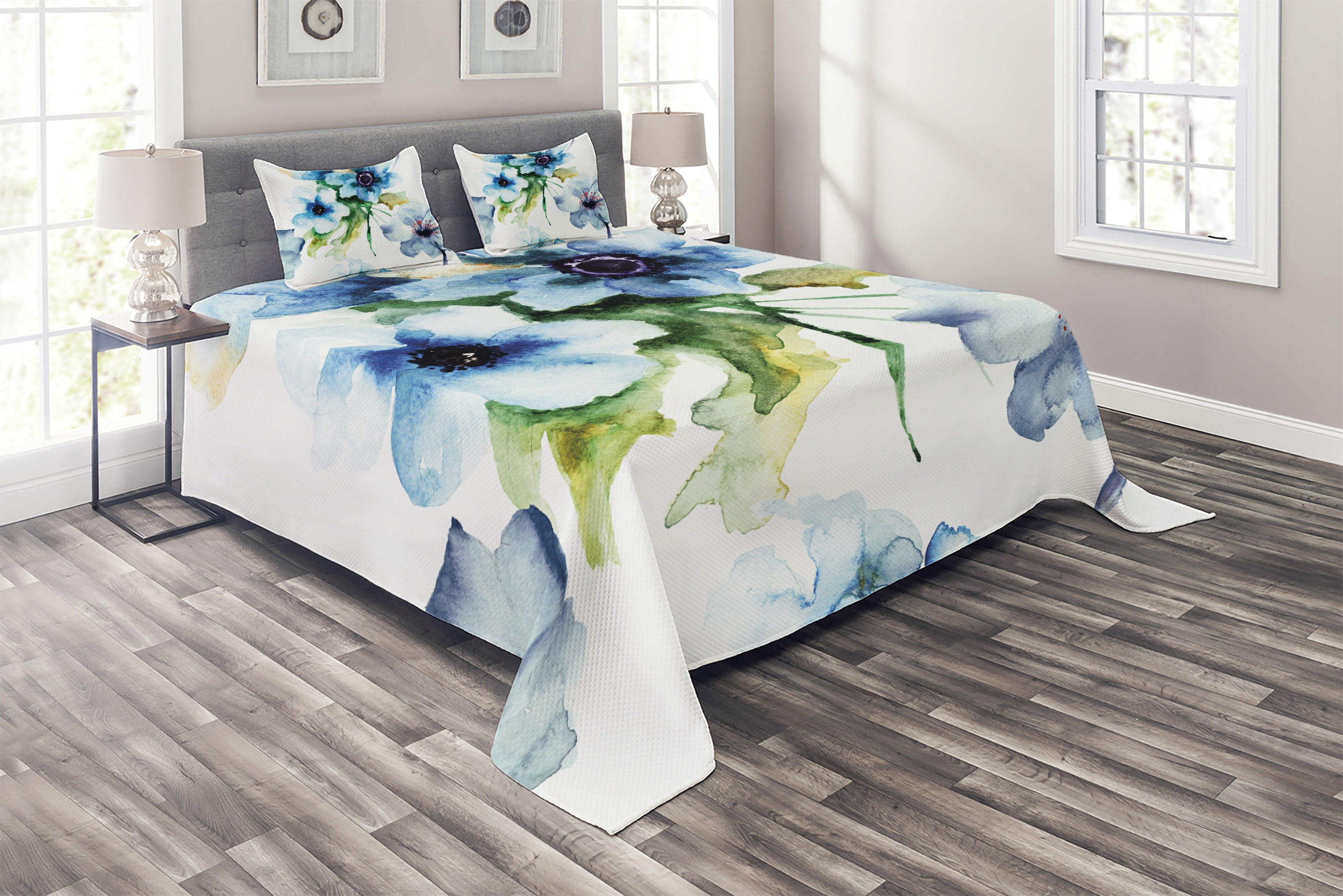 Ambesonne Art Quilted Coverlet 3 Pcs, Summer Flowers Growth, Queen Size ...