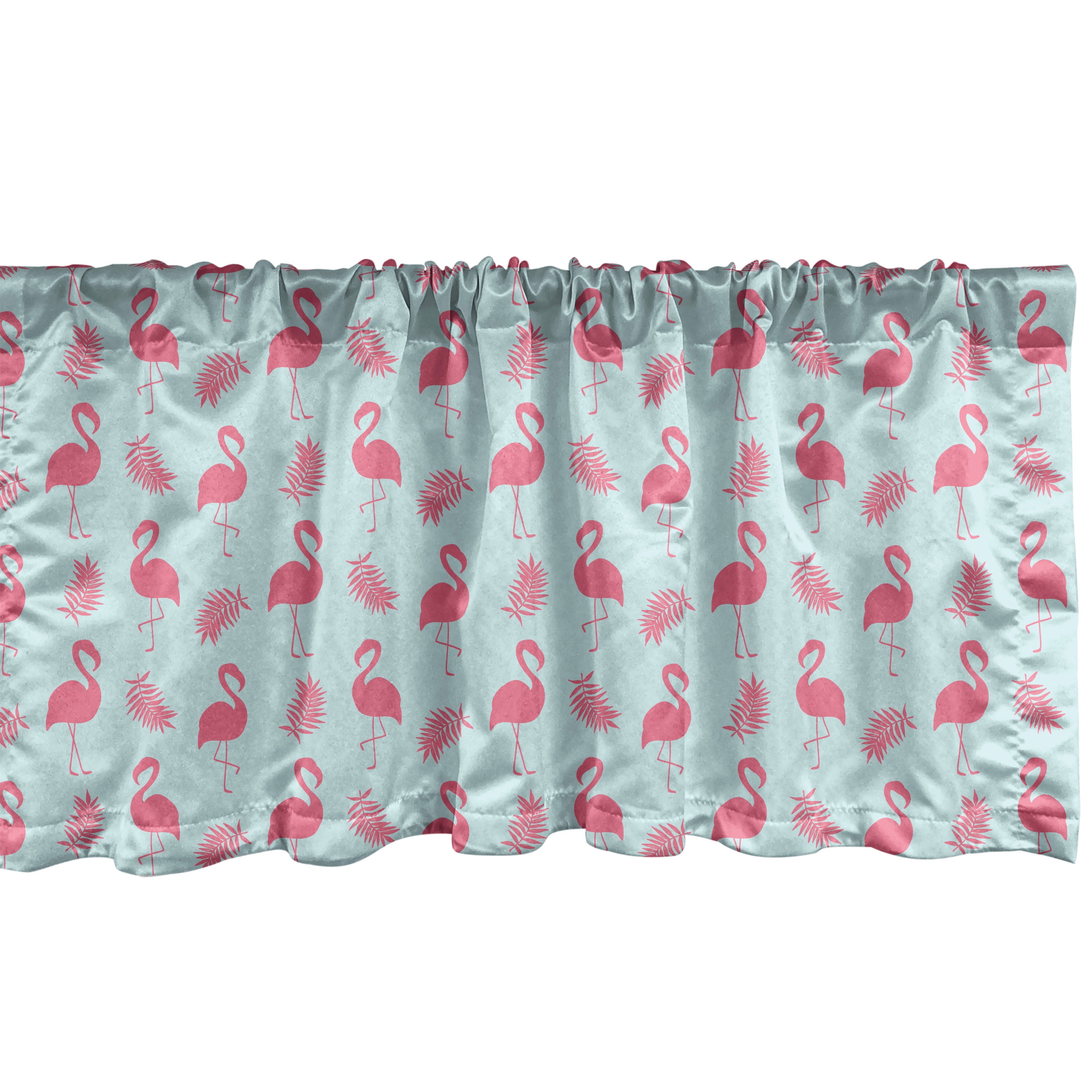 Ambesonne Art Window Valance, Flamingo and Tropic Leaves, 42" x 12 ...