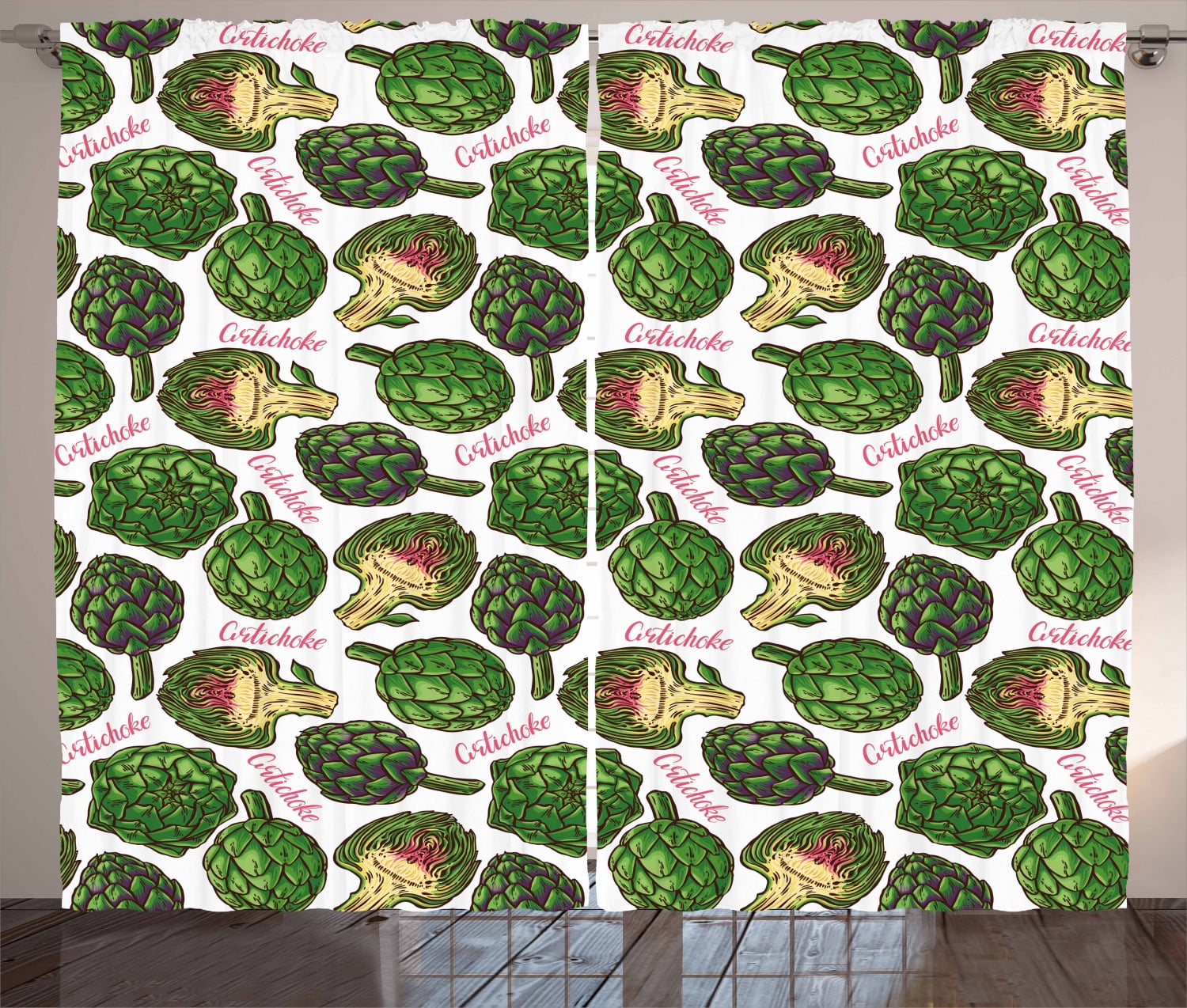 Ambesonne Artichoke Curtains 2 Panel Set, Super Food Illustration, 108 ...