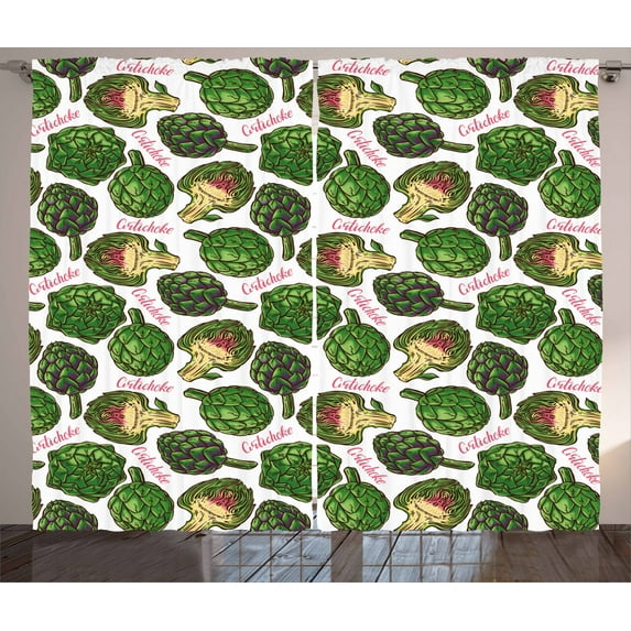 Ambesonne Artichoke Curtains 2 Panel Set, Super Food Illustration, 108 ...