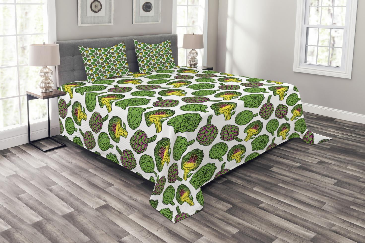 Ambesonne Artichoke Quilted Bedspread Set 3 Pcs, Cooking Food Eating ...