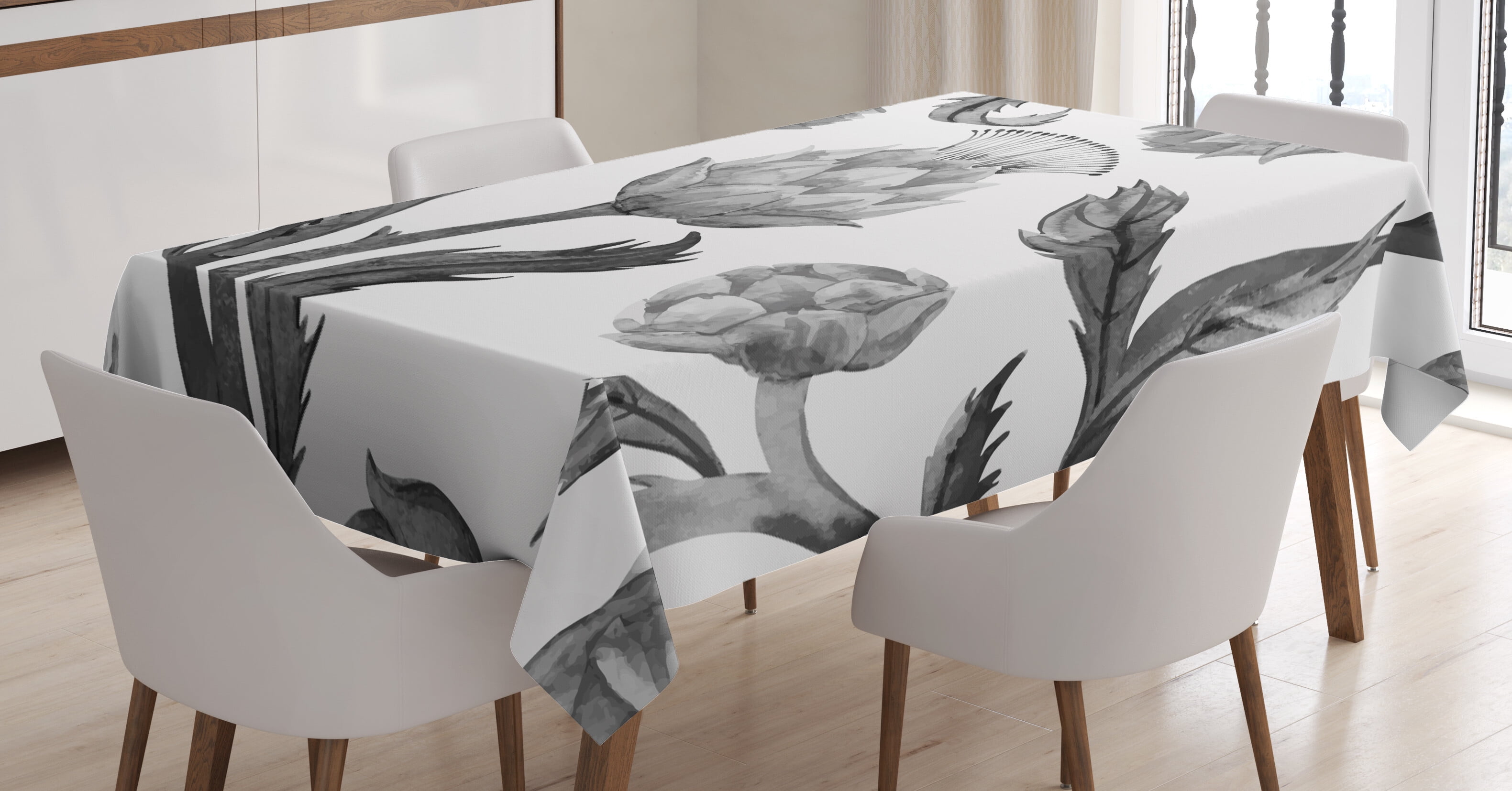 Ambesonne Artichoke Tablecloth Rectangular Table Cover, Stalks and Leaves Eat, 52"x70", Black ...