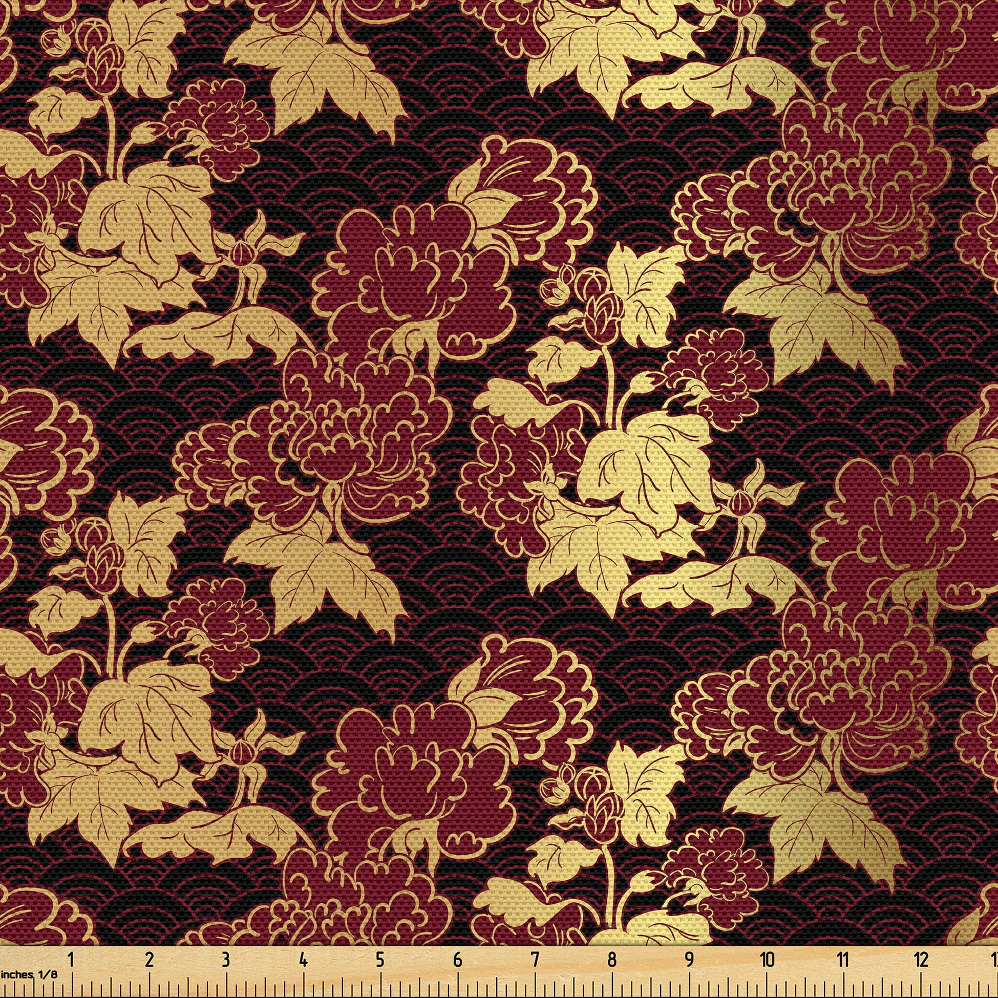 Ambesonne Asian Fabric by the Yard Upholstery, Chrysanthemums Garden ...